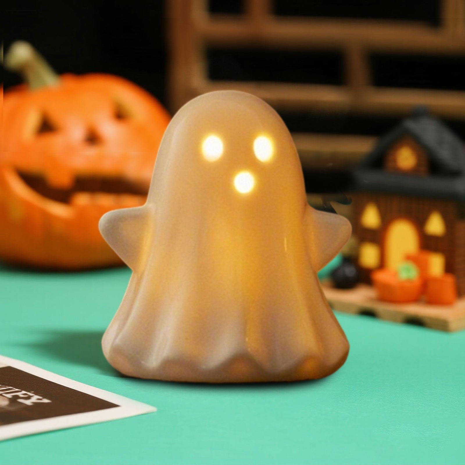 2PCS Ceramic Ghost Light Up Decor, Cute Ghost Halloween Decor, Small ...