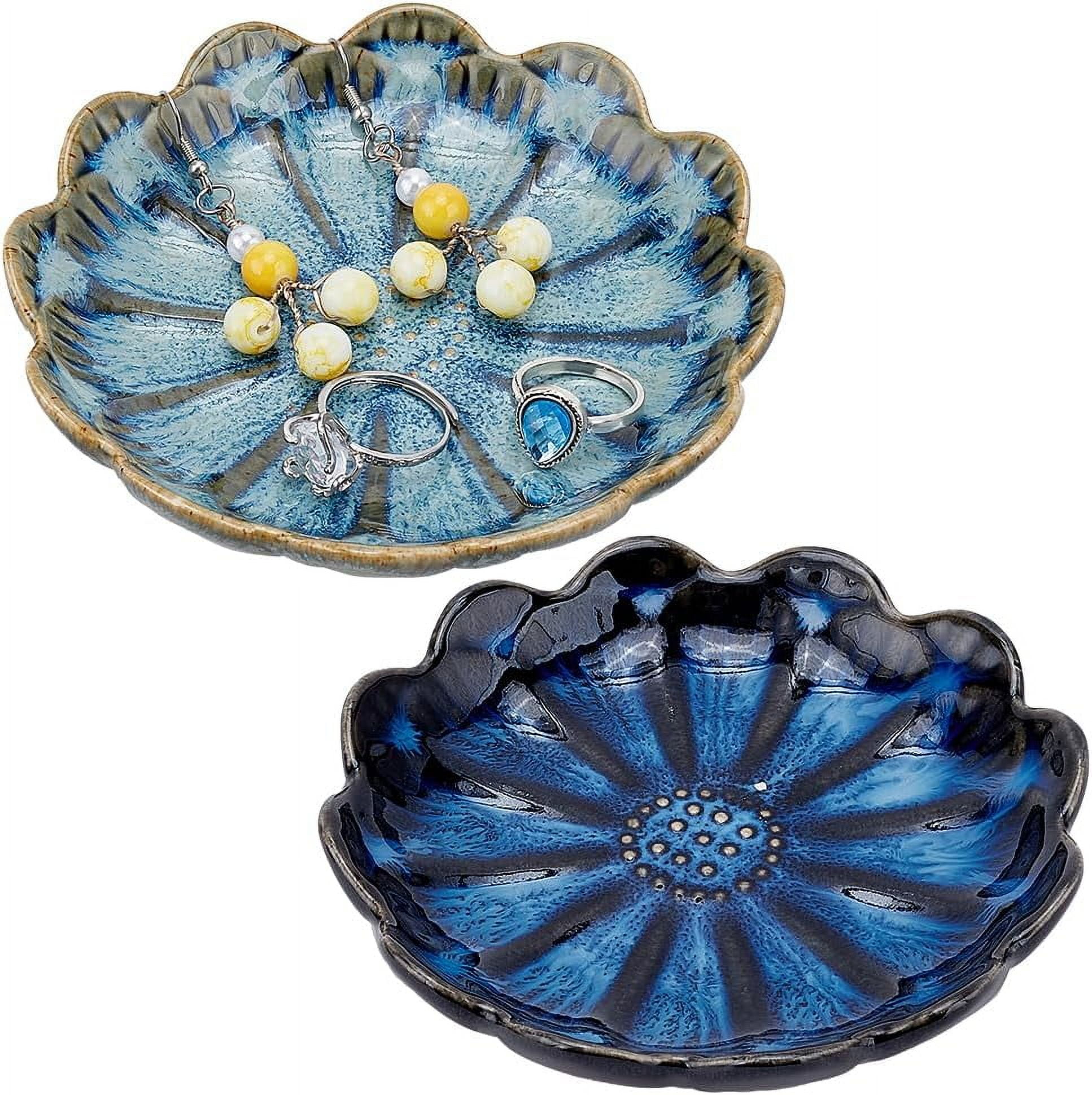 2PCS Ceramic Jewelry Dish Tray 2 Colors Flower Trinket Dish Ring Dish ...