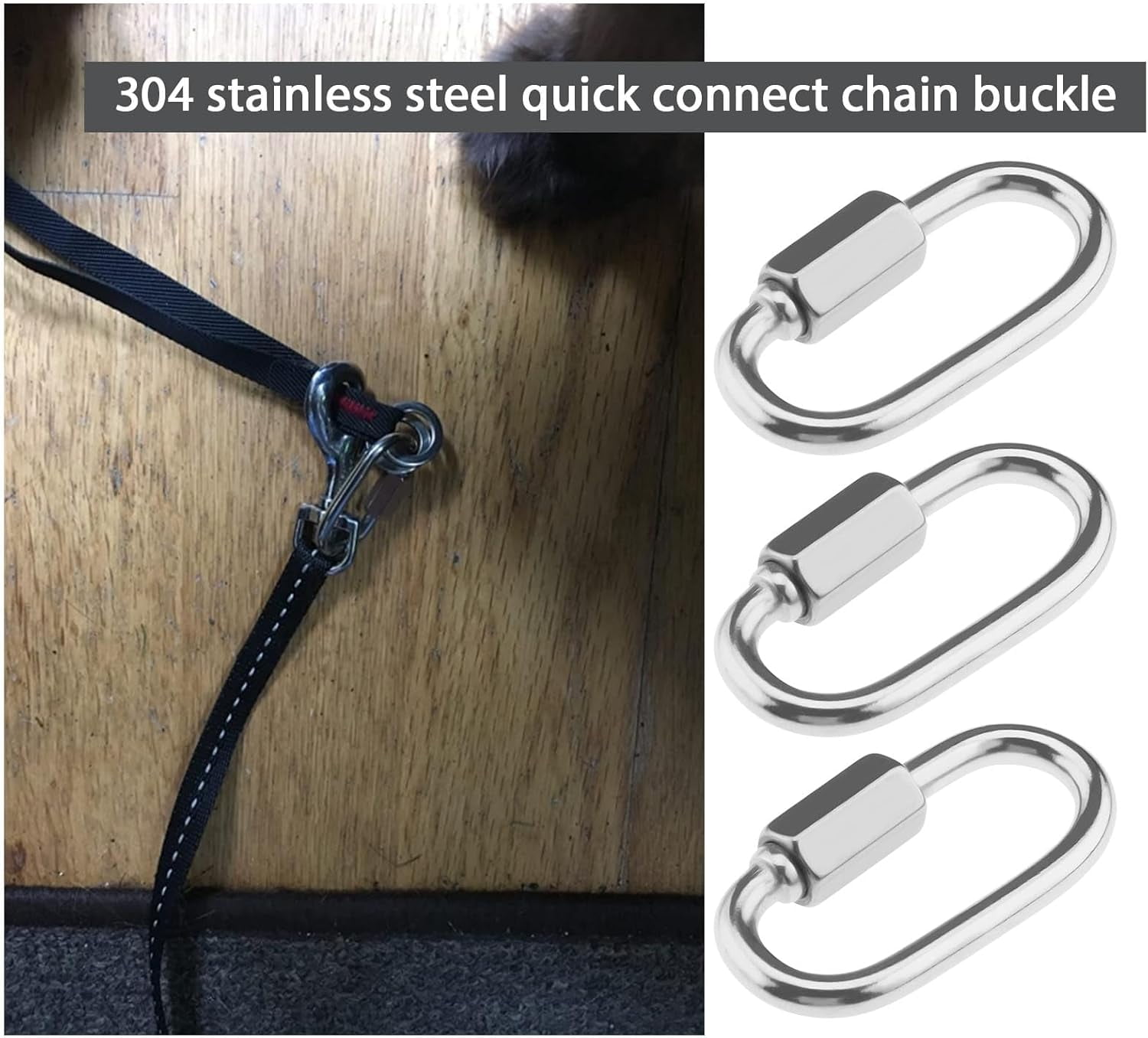 2PCS Chain Quick Link, 304 Stainless Steel D Shape Locking Carabiner ...