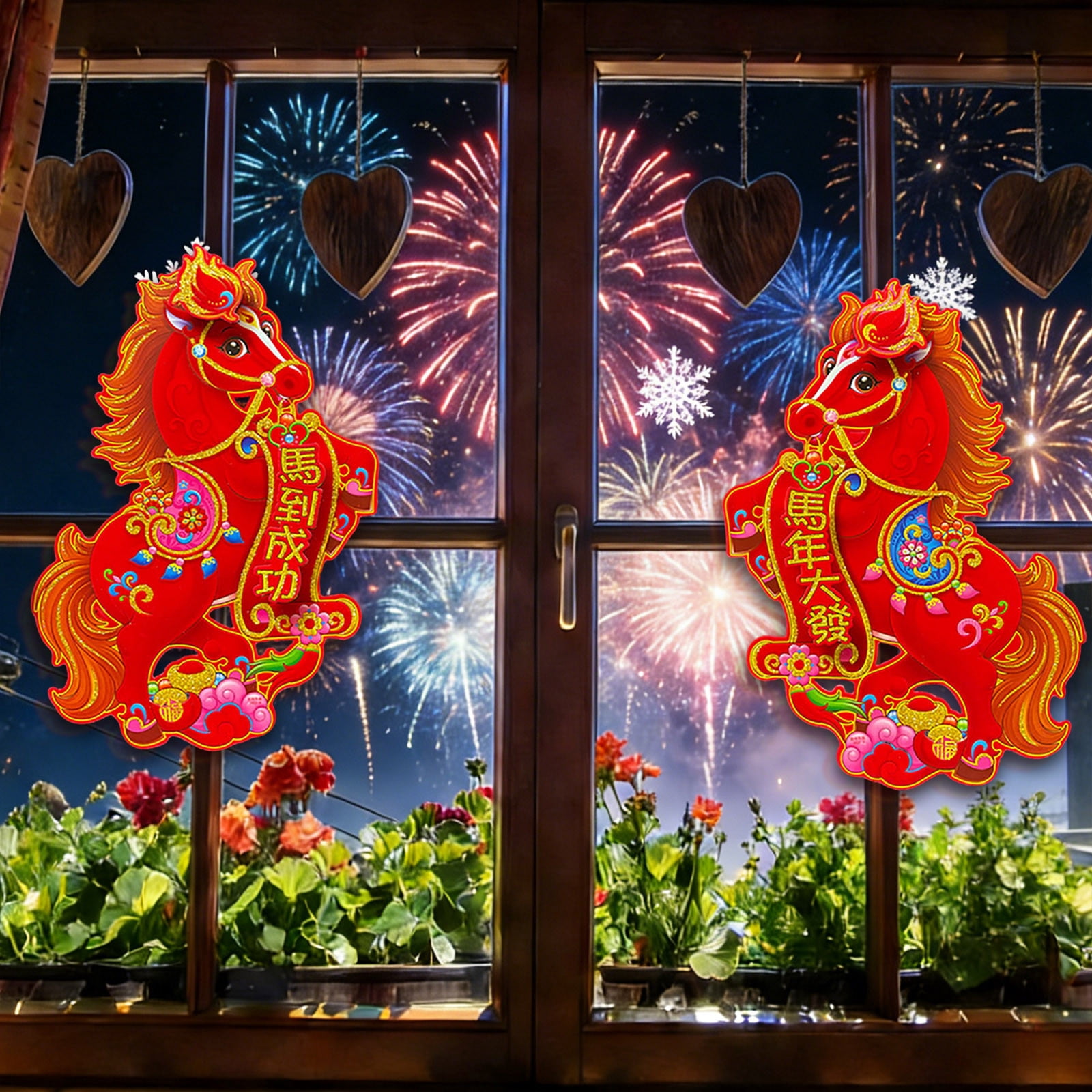 2PCS Chinese New Year Door Sticker 2026,Flocked & Gold-Flecked Horse ...