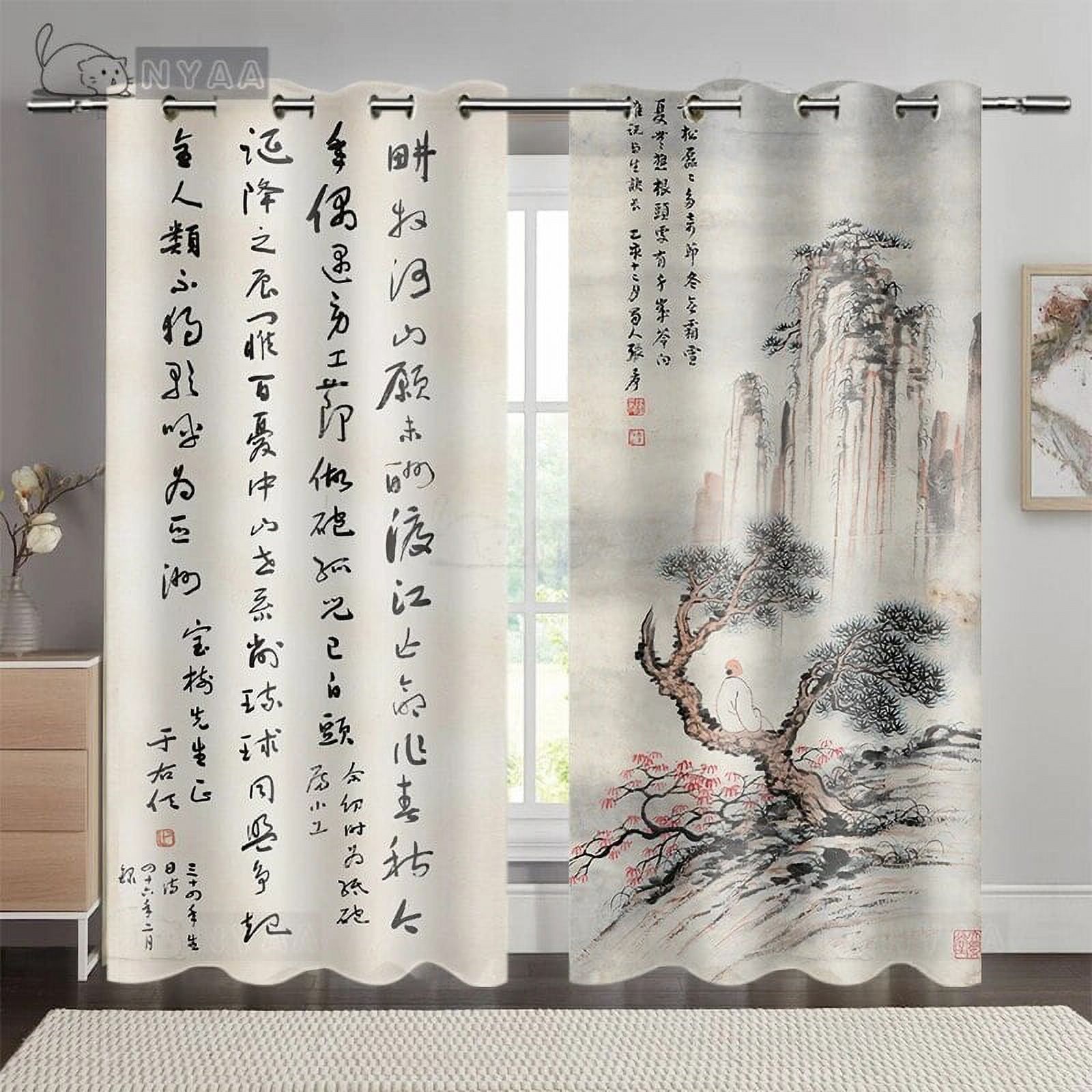 2PCS Chinese Painter Painting Curtain Chinese Living Room Window ...