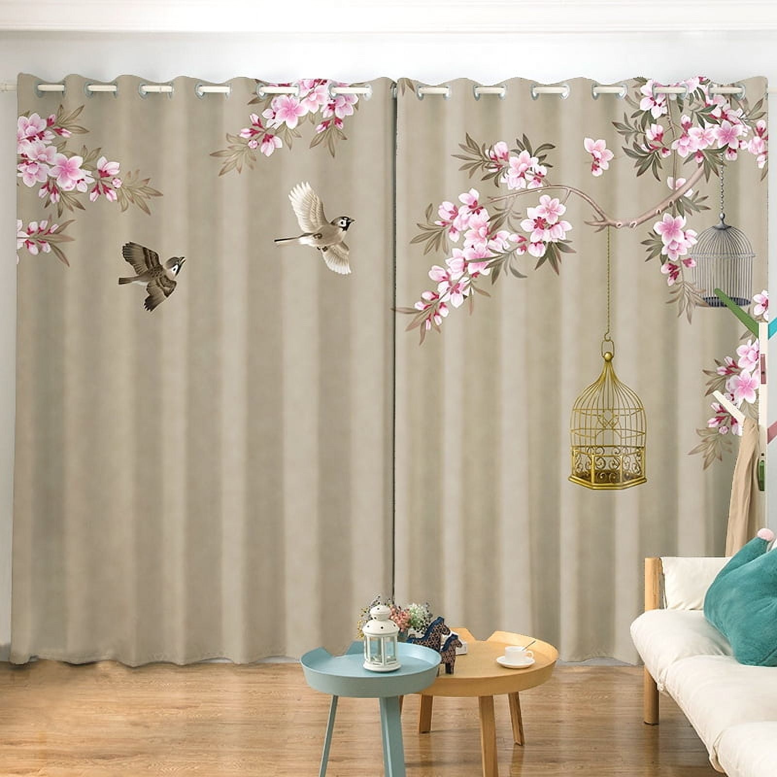 2PCS Chinese Style Curtain Peach Blossom Lotus Chinese Ink Painting ...