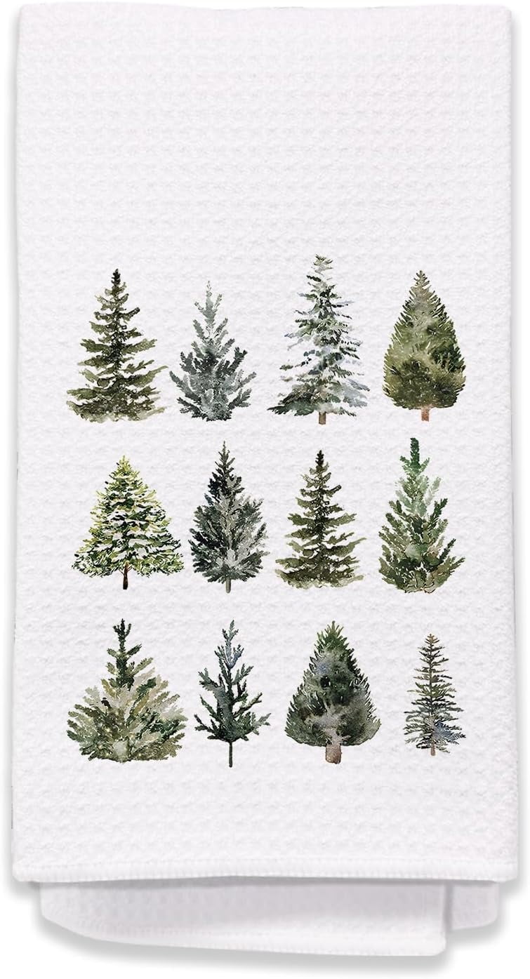 2PCS Chinoiserie Christmas Kitchen Towels Green Bow Procelain Christmas ...