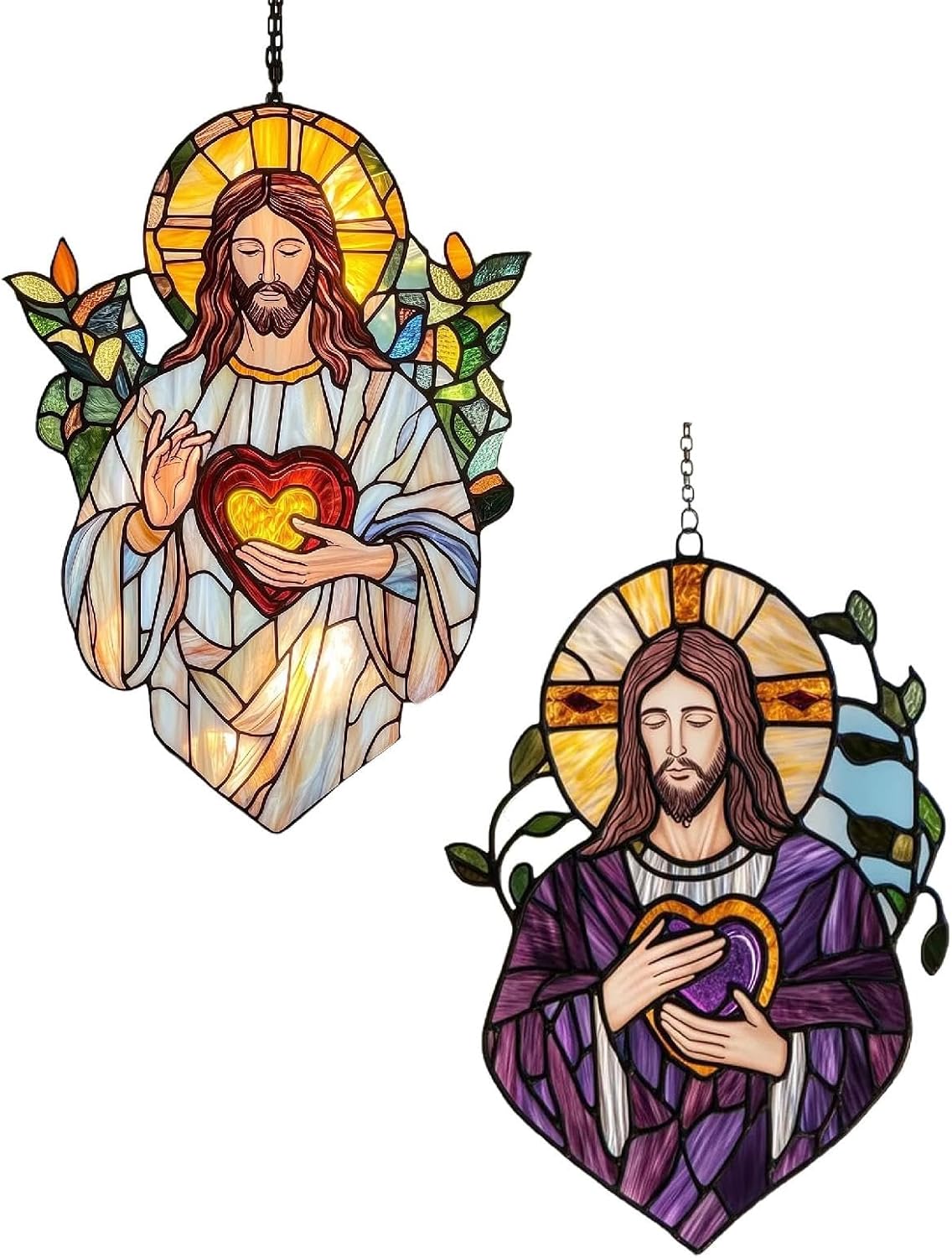 2PCS Christian Sun Catcher - Shatterproof Acrylic Jesus Window Hanging ...