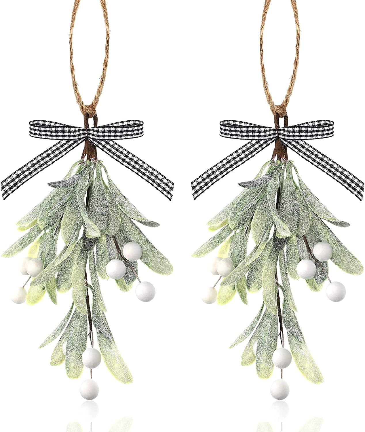 Vorkoi 2PCS Christmas Artificial Mistletoe Picks, Buffalo Plaid Bows ...
