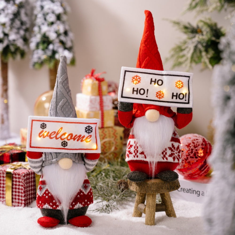 2PCS Christmas Gnomes with LED Light, Handmade Kniited Swedish Tomte ...