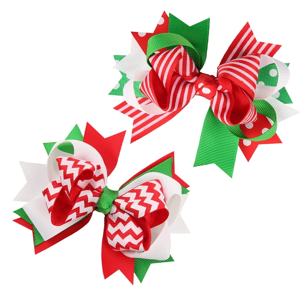 2PCS Holiday Hair Bows for Kids, Grosgrain Ribbon Bowknot Hair Clips ...