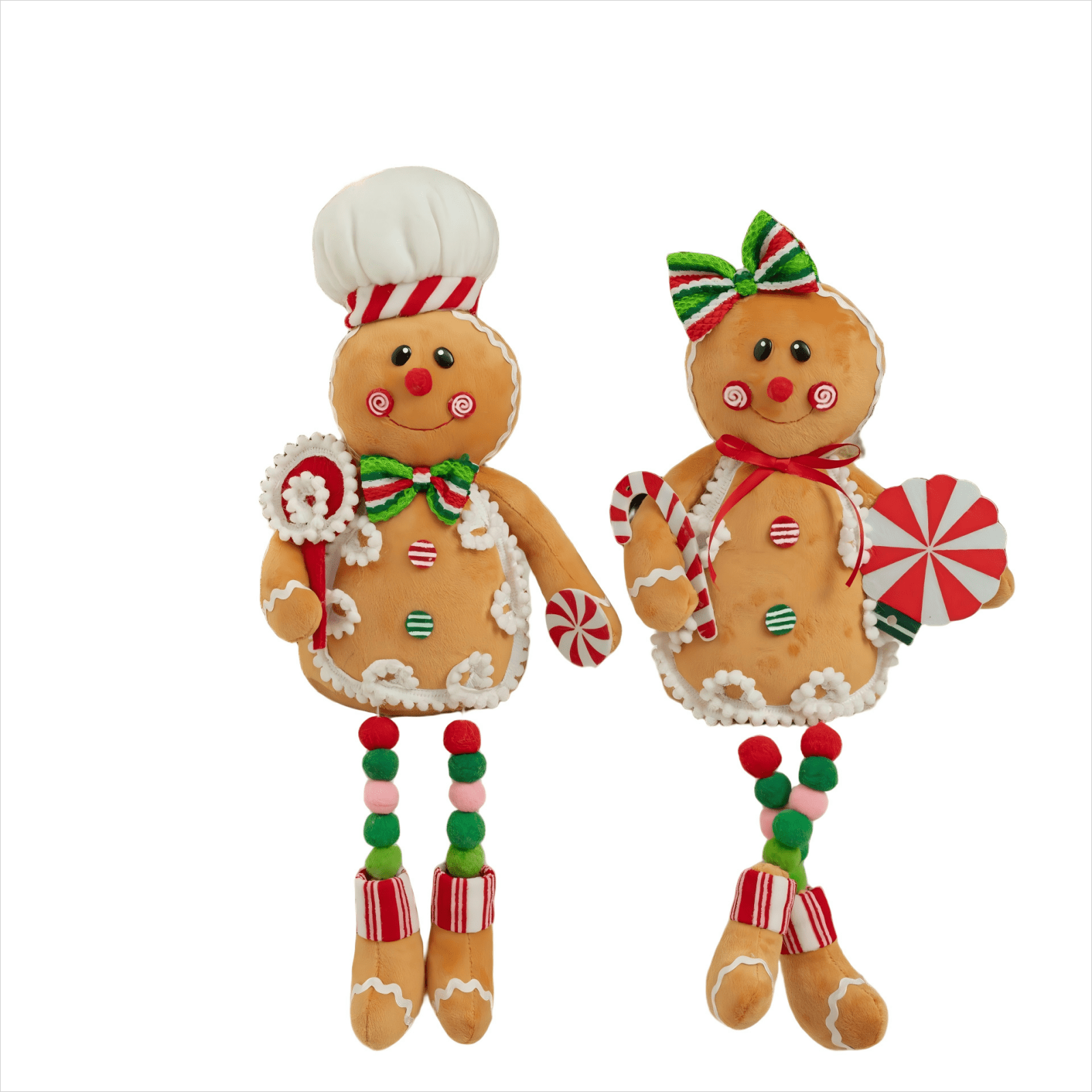 2PCS Christmas Plush 18.5Inch Gingerbread Man Figures with Hat Standing ...