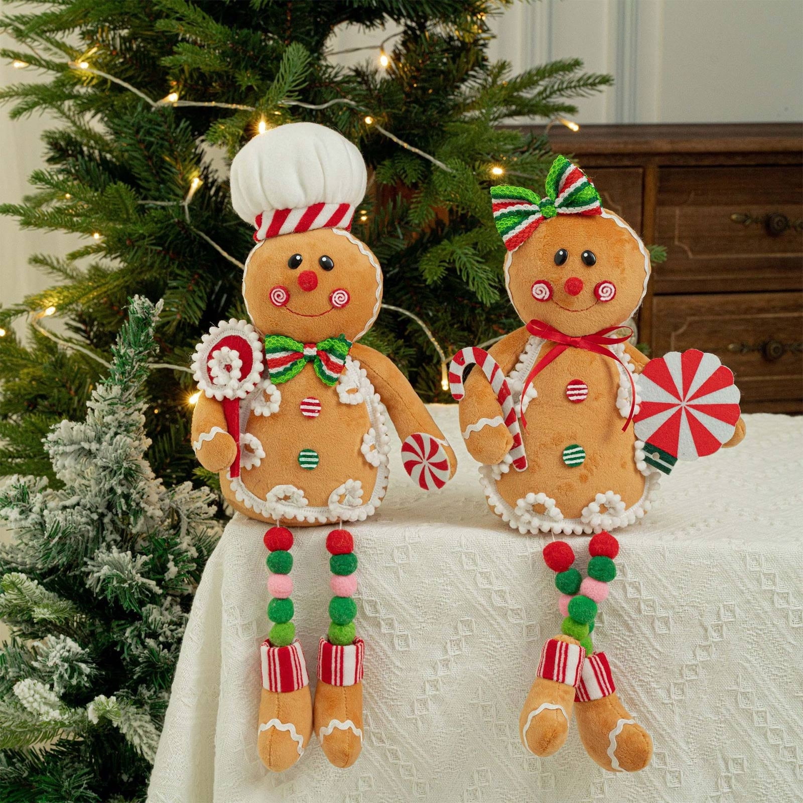 2PCS Christmas Plush Gingerbread Man Figures with Hat Standing Plush ...