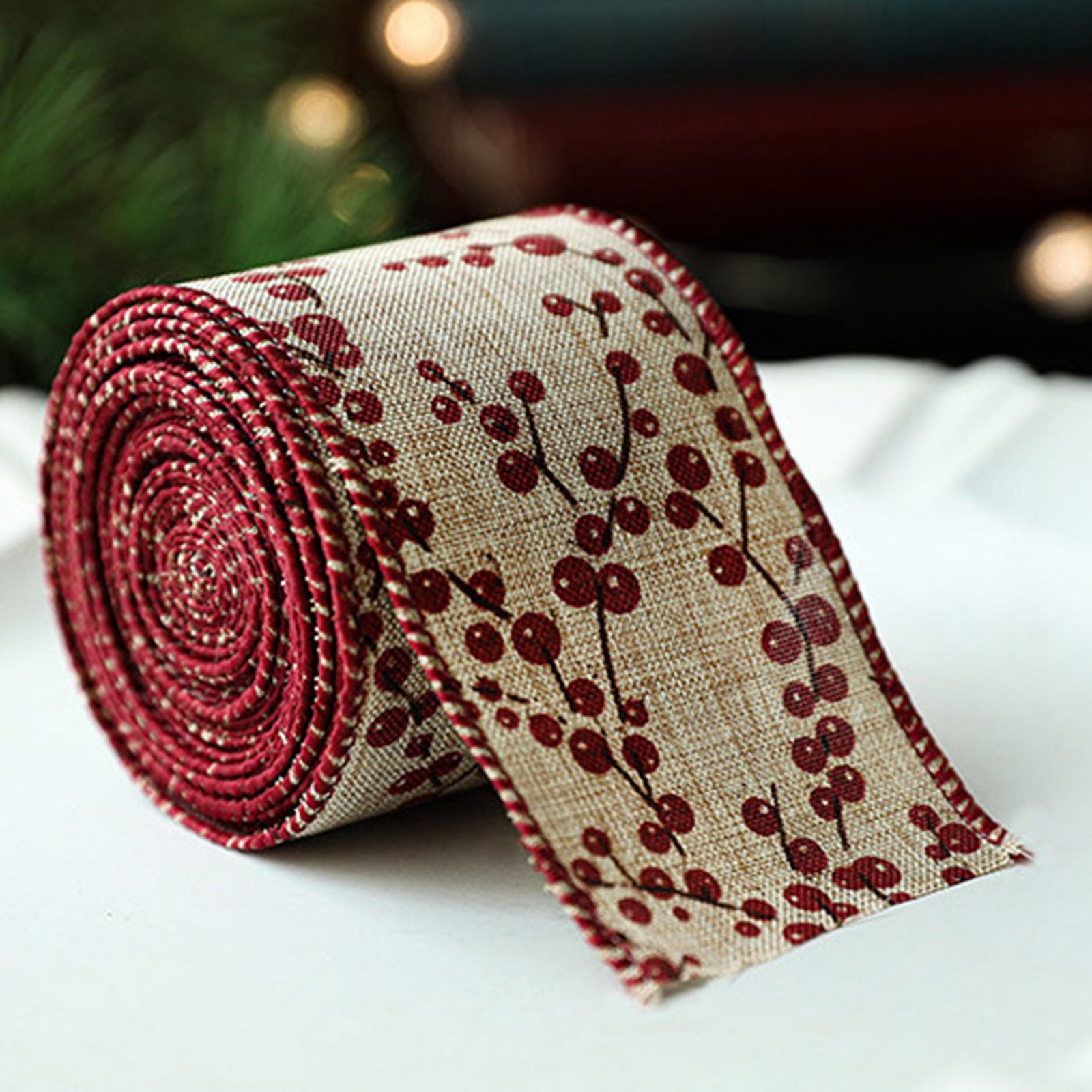 2PCS Christmas Webbing Red Fruit Ribbon Ribbon Gift Wrapping Christmas ...