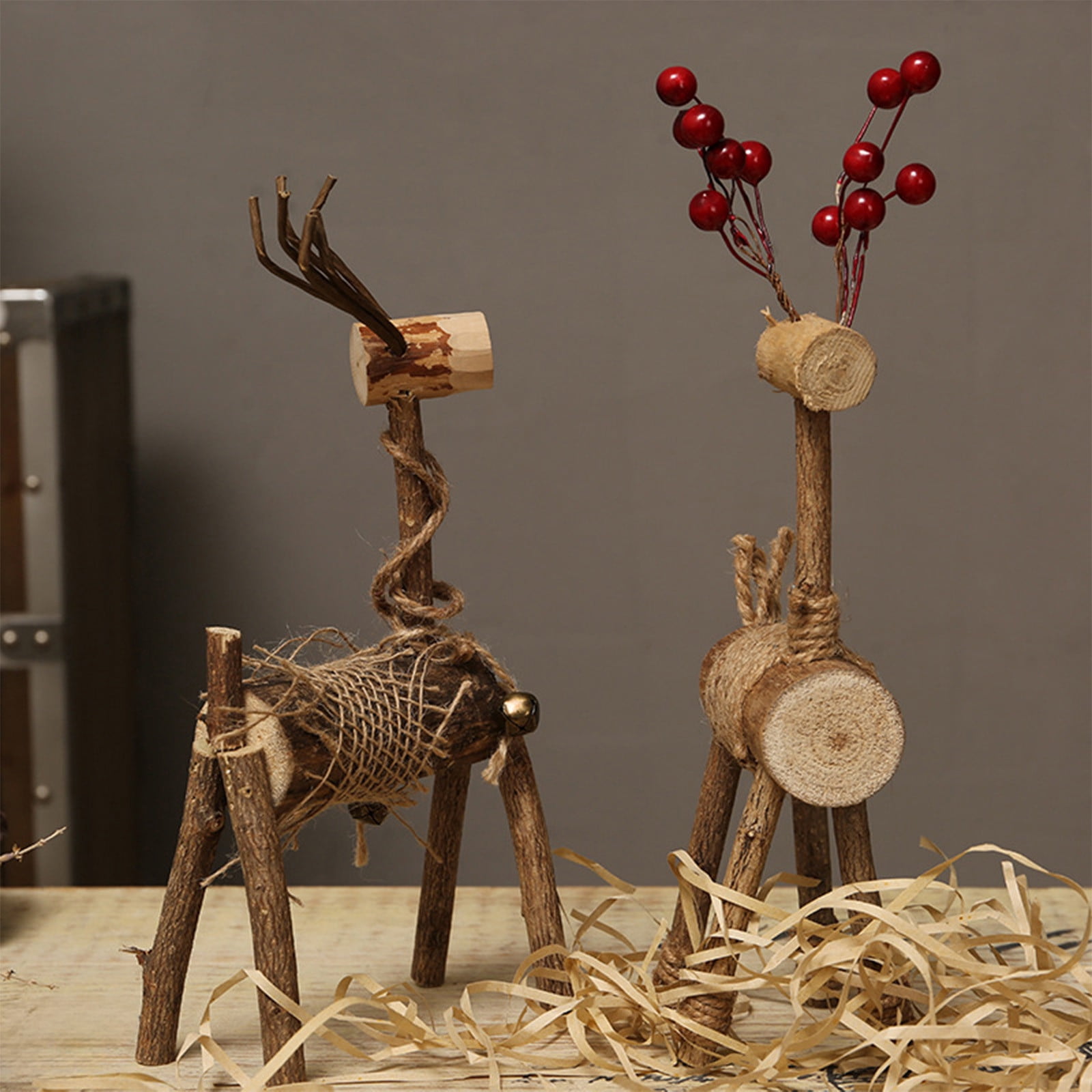 2PCS Christmas Wooden Elk Decor,Art Rustic Home Elk Statues Deer Manual ...