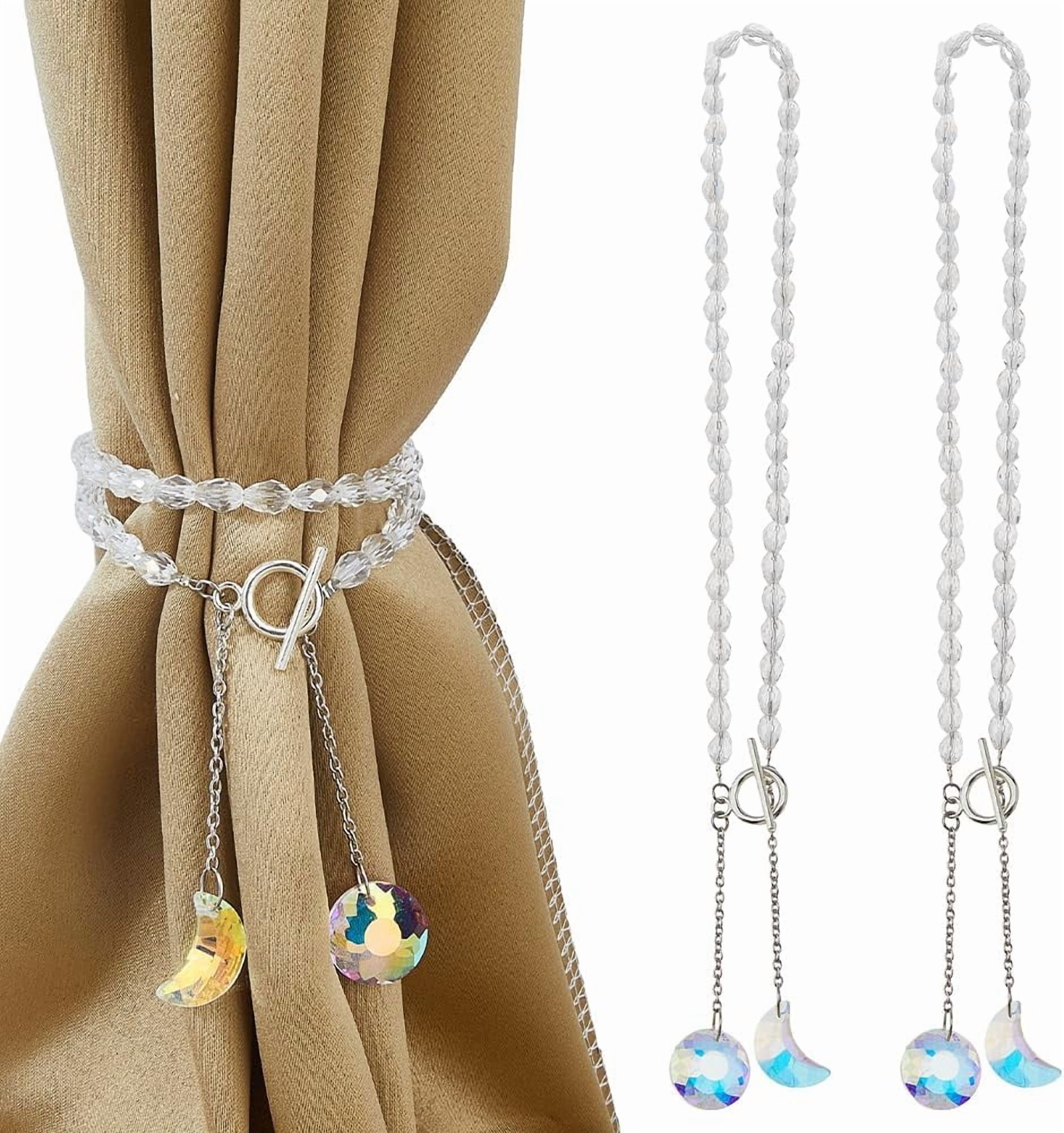 2PCS Claer Beaded Holdbacks 16.5" Curtain Tiebacks Curtains Sheer ...