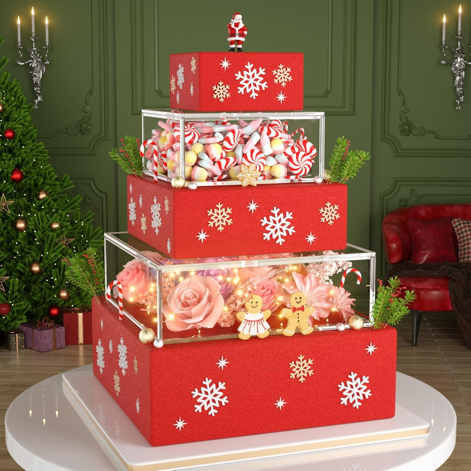 2PCS Clear Acrylic Cake Stand, Fillable Cake Box Riser Cake Tier ...