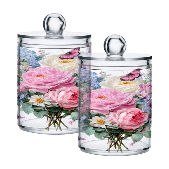 2PCS Clear Storage Jars Cotton Swabs Cans Translucent Plasticental ...
