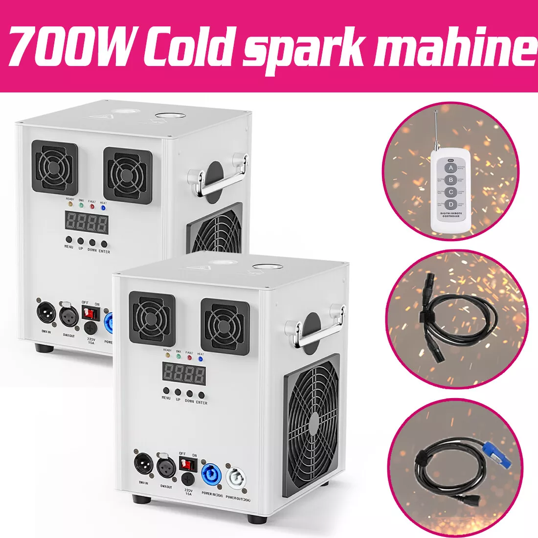 2PCS Cold Spark Machine 6.6-16ft Stage Effect DMX Control Firework ...