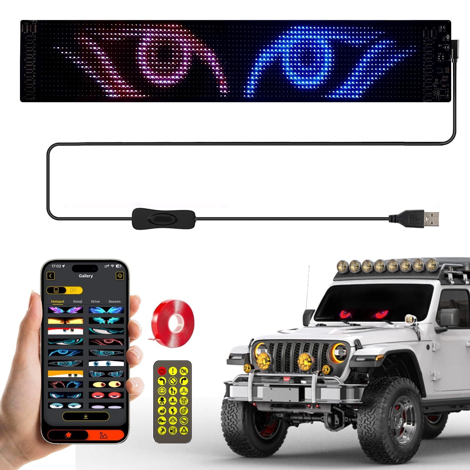 2PCS Colorful Eyes Car LED Display, Programmable Smart Digital ...