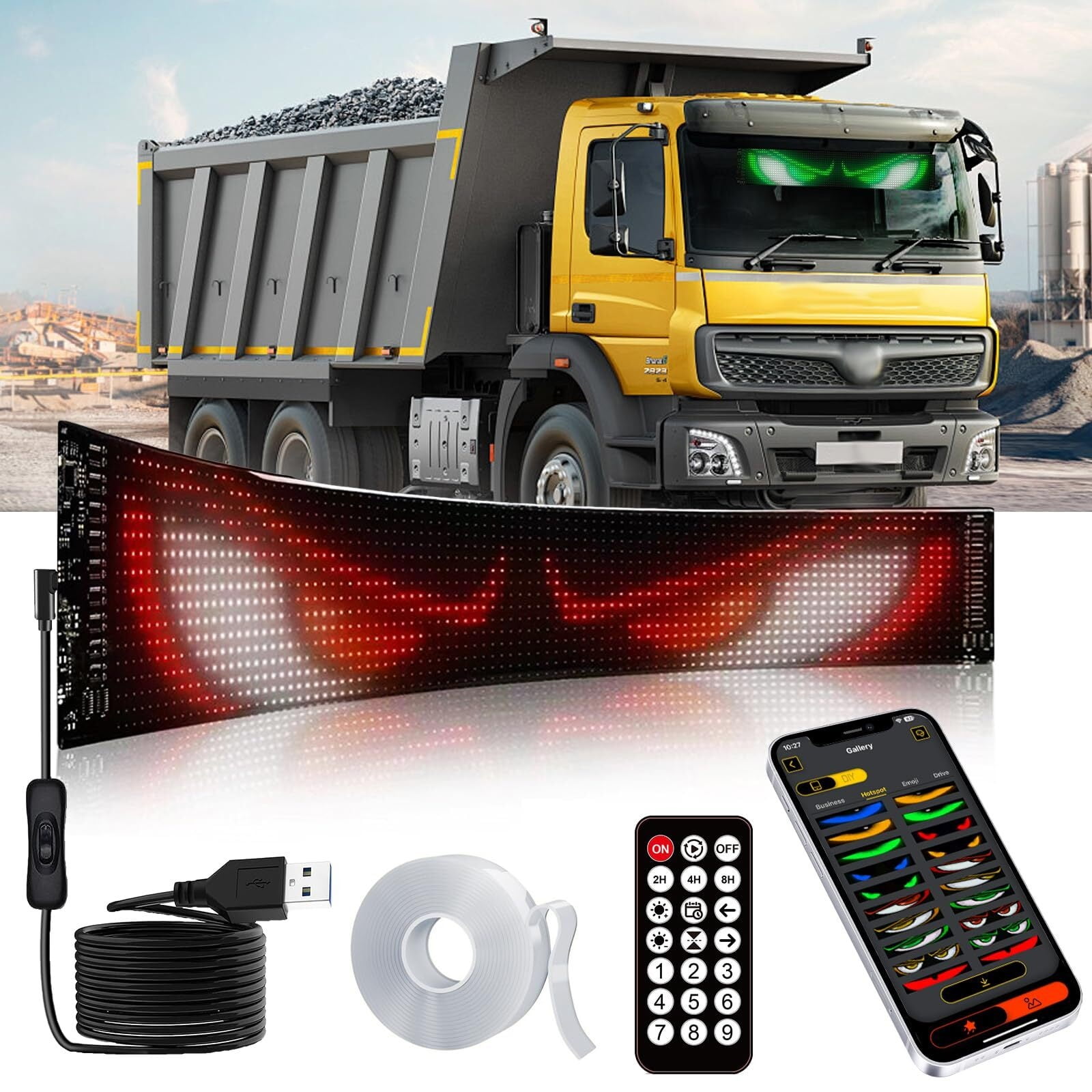 2PCS Colorful Eyes Car LED Display, Programmable Smart Digital ...
