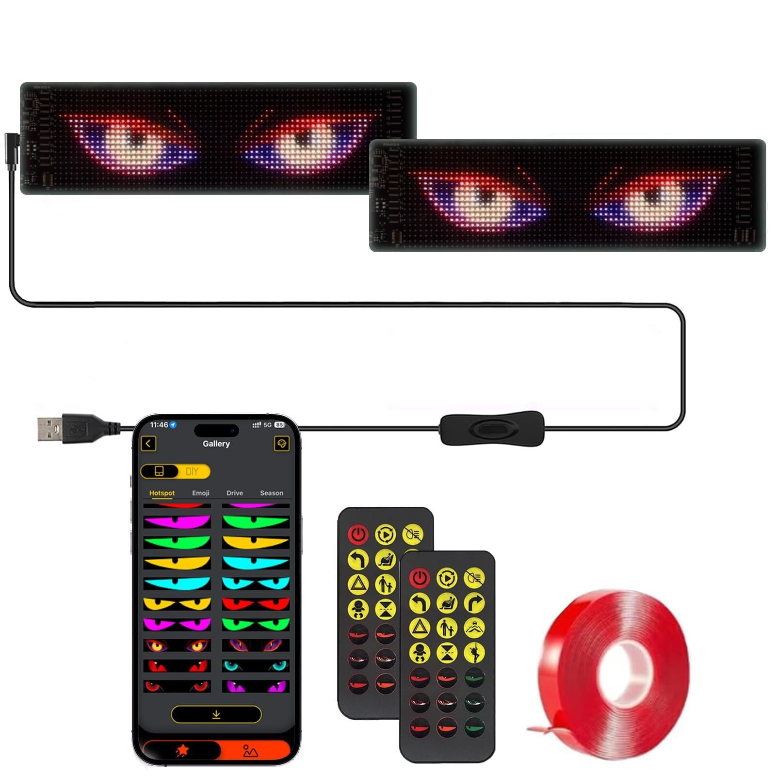 2PCS Colorful Eyes Car LED Display, Programmable Smart Digital ...