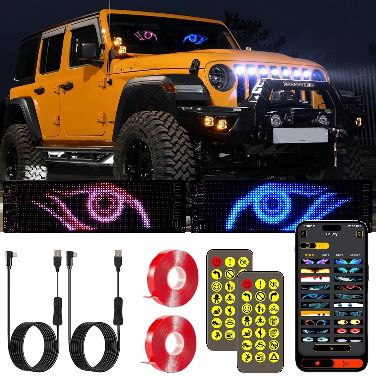 2PCS Colorful Eyes Car LED Display, Programmable Smart Digital ...