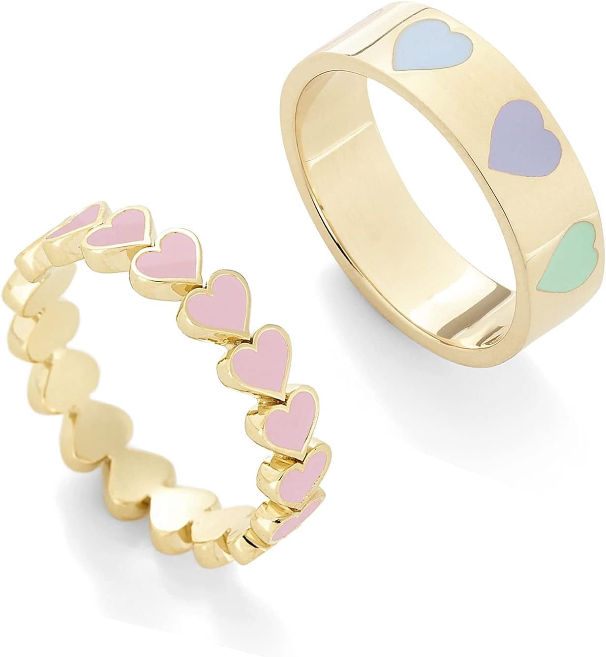 2PCS Colorful Love Heart Couple Stackable Ring Enamel Band Knuckle ...