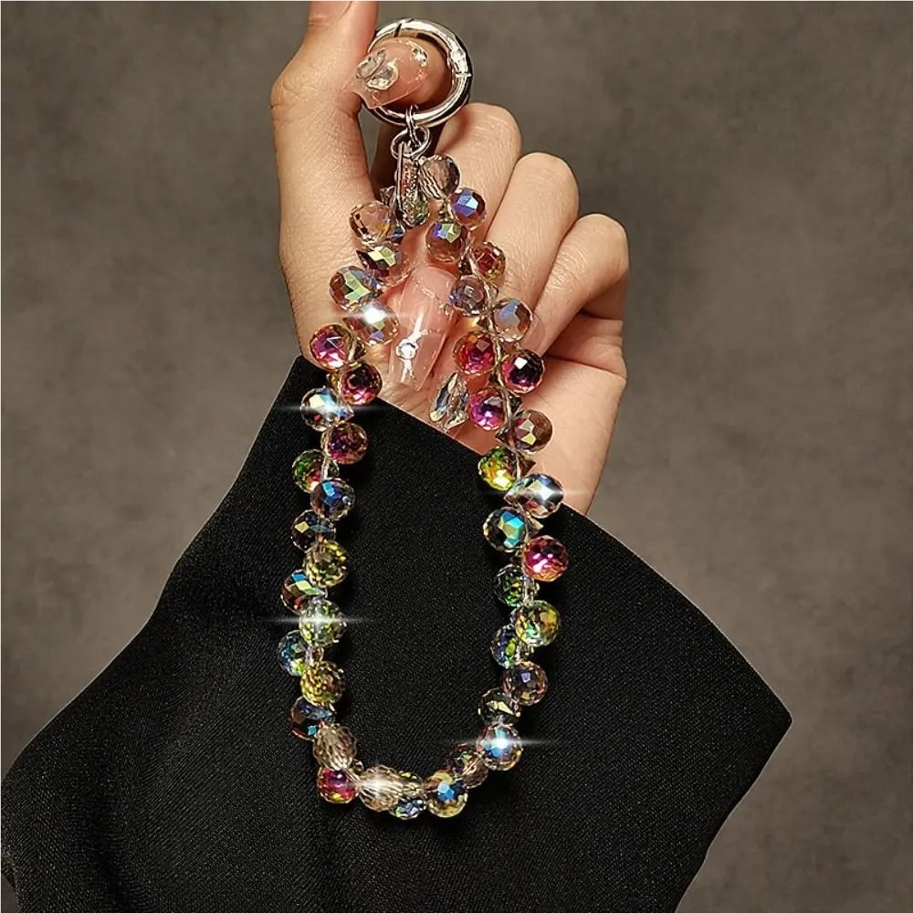 2PCS Colorful Mobile Phone Lanyard Chain Stylish Glitter Crystal Bead ...