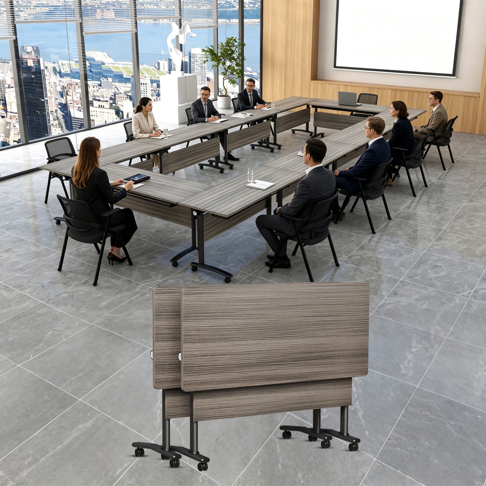 2PCS Conference Table with Wheels, 55.1“ Folding Conference Table, Flip ...