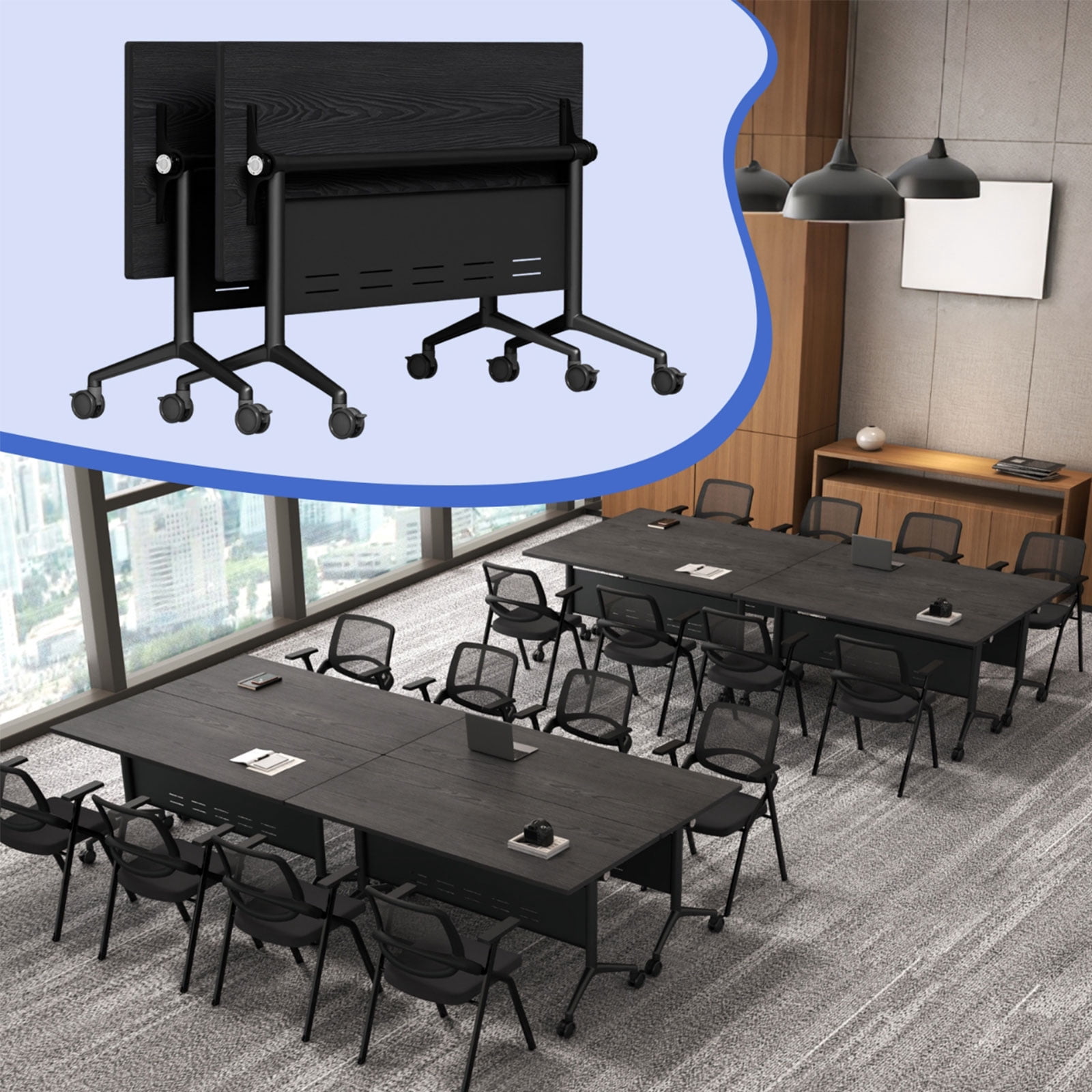 2PCS Conference Table with Wheels, 61“ Folding Conference Table, Flip ...
