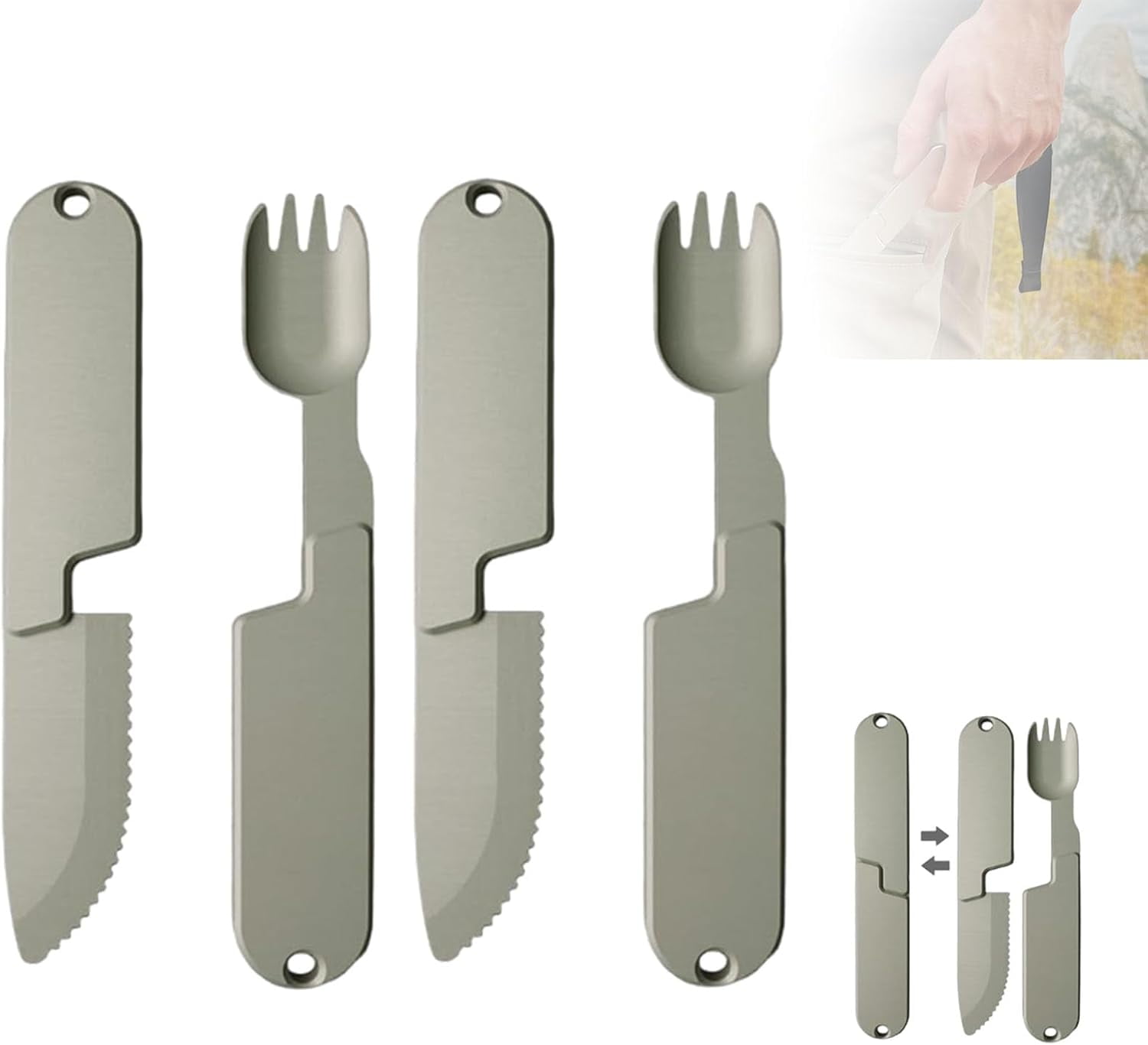 2PCS Copack Utensil Camping Eating Utensils Set Magnetic Picnic Spoon ...