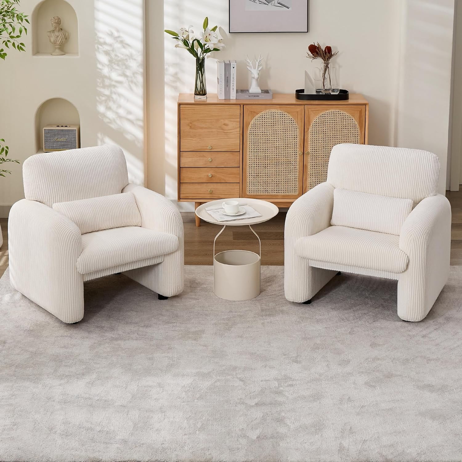 2PCS Corduroy Fabric Accent Chair, Modern Upholstered Living Room ...
