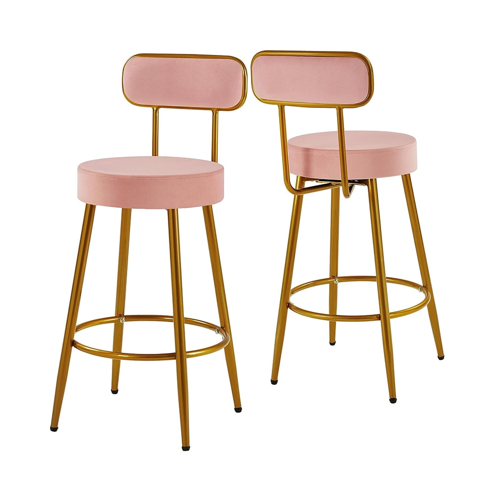 2PCS Counter Height Barstools, Velvet Bar Stool with Backrest ...