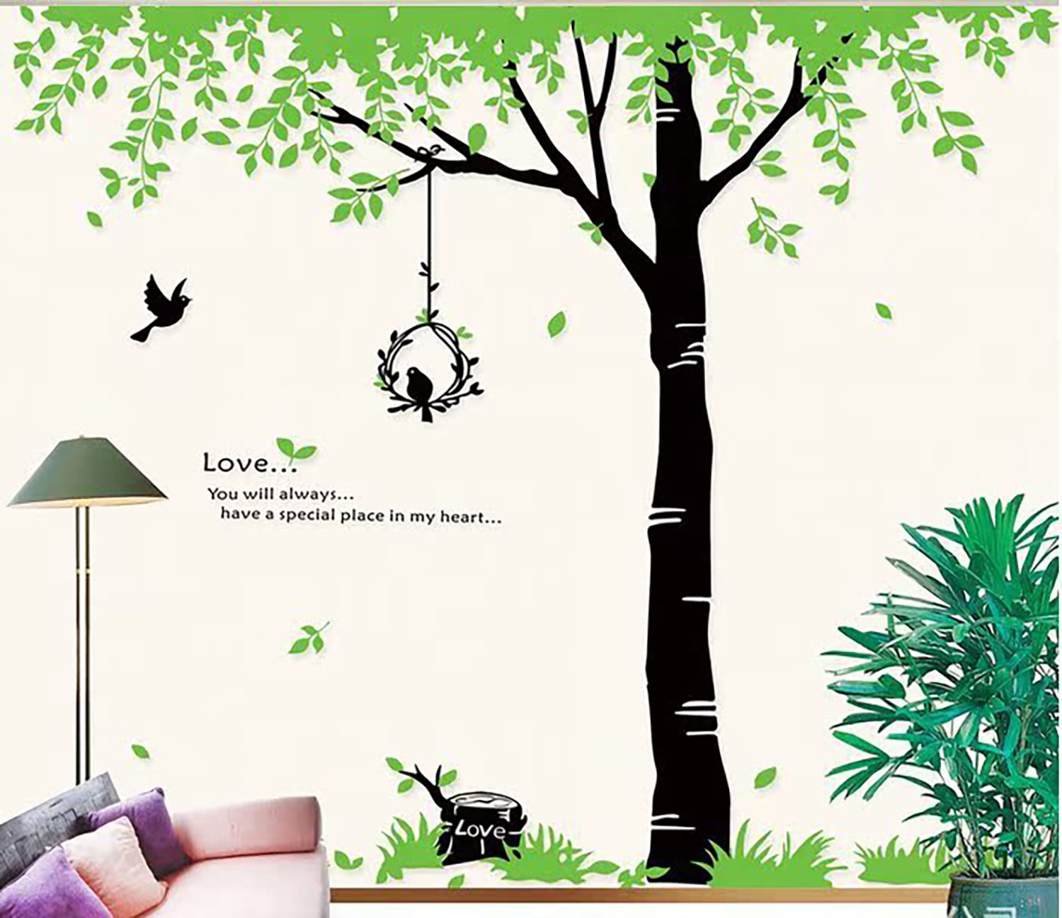 2PCS Creative Green Tree Bird Nest Wall Decal Wall Sticker for ...