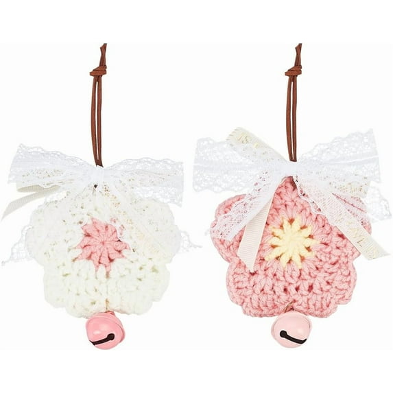 2PCS Crochet Hanging Pendant Crochet Pink White Car Hanging Accessories ...