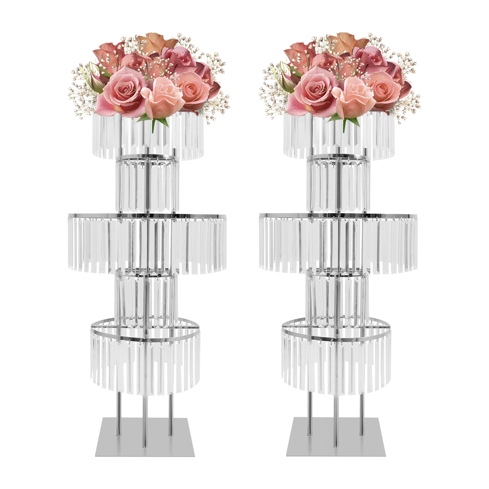 2PCS Crystal Flower Stand, 5-Tier Round Centerpieces Vases with Clear ...