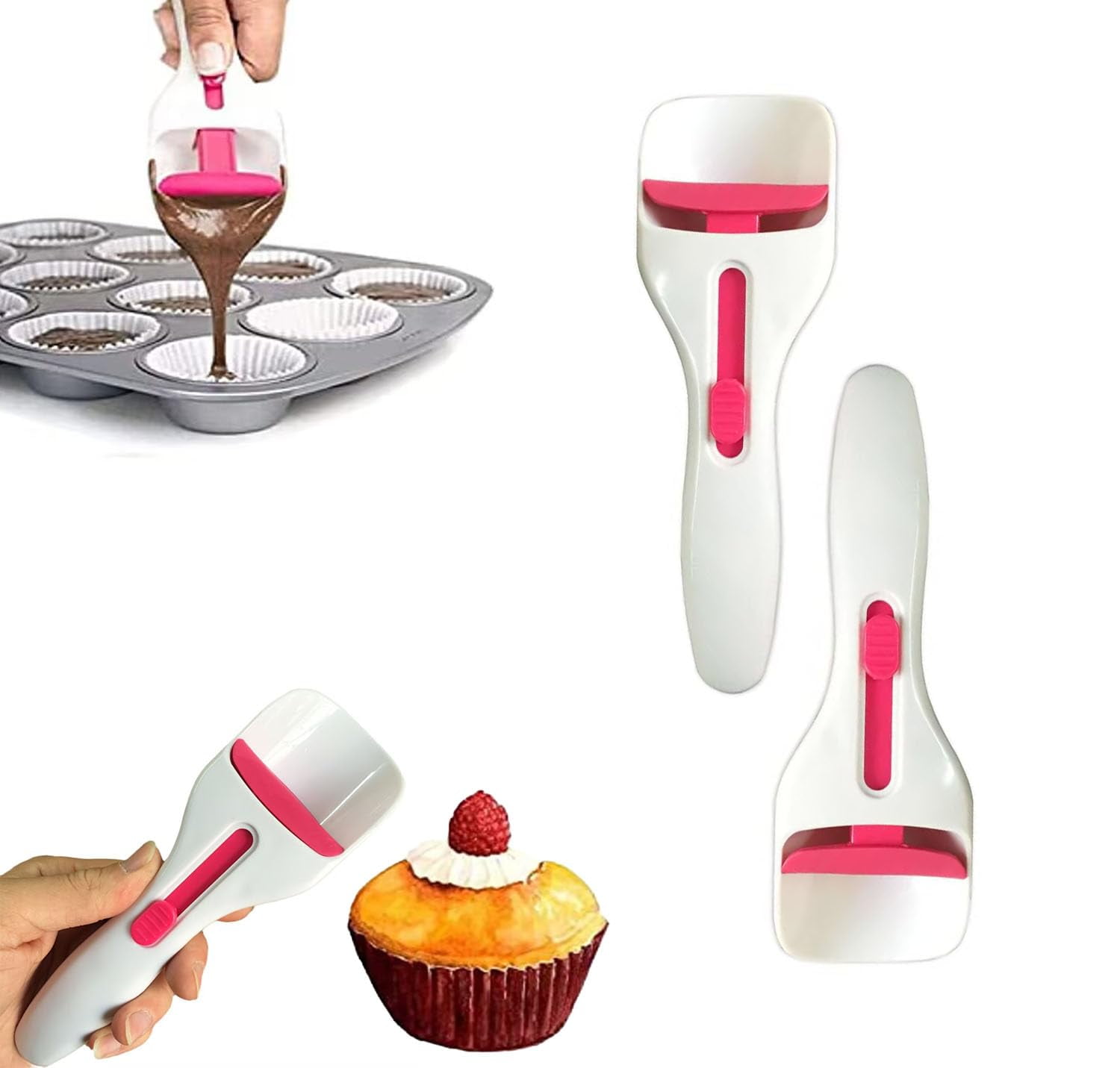 2PCS Cupcake Scoop Batter Dispenser, One-Touch Sliding Button Cake ...