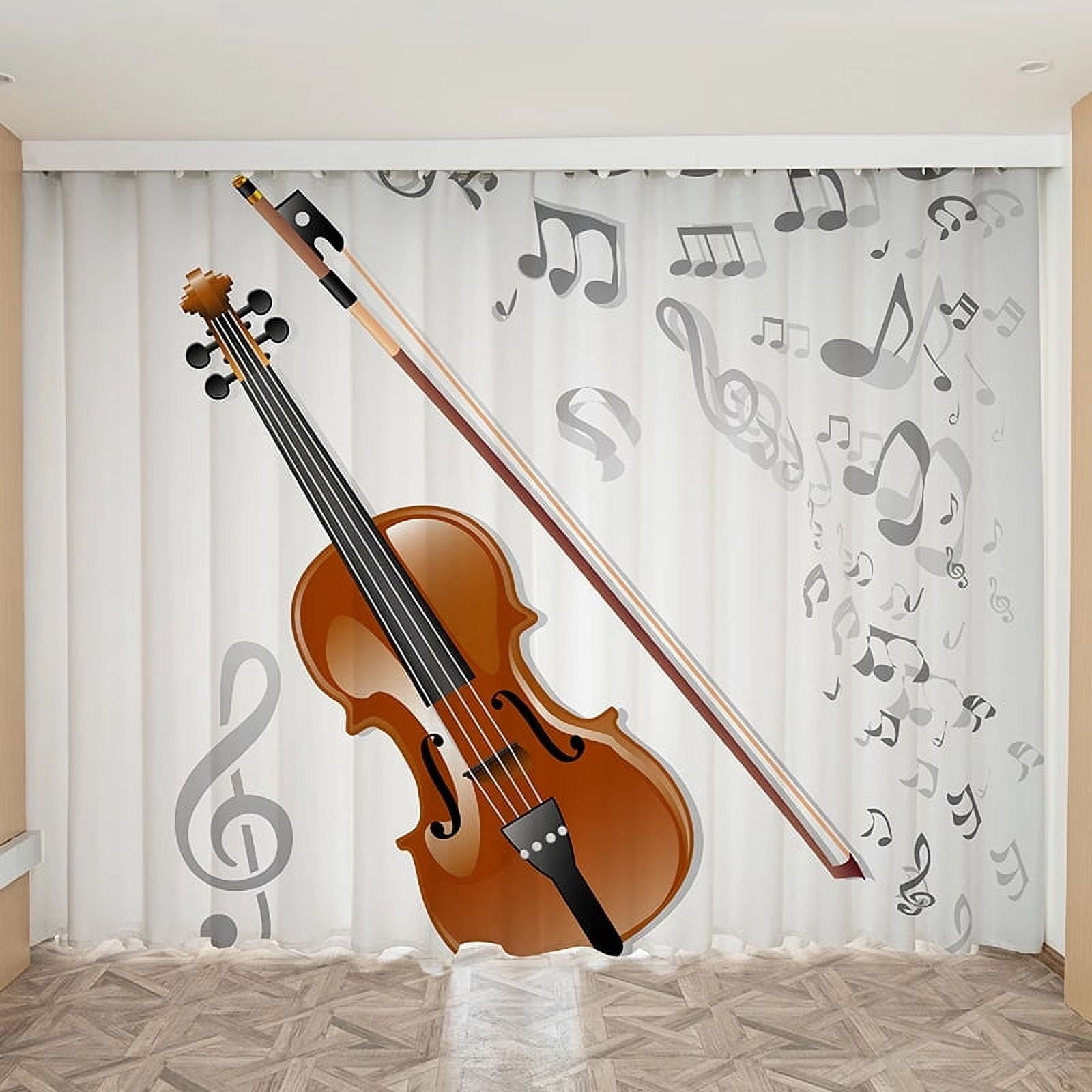 2PCS Custom Curtain Modern Simple Musical Instrument Notes Piano Violin ...