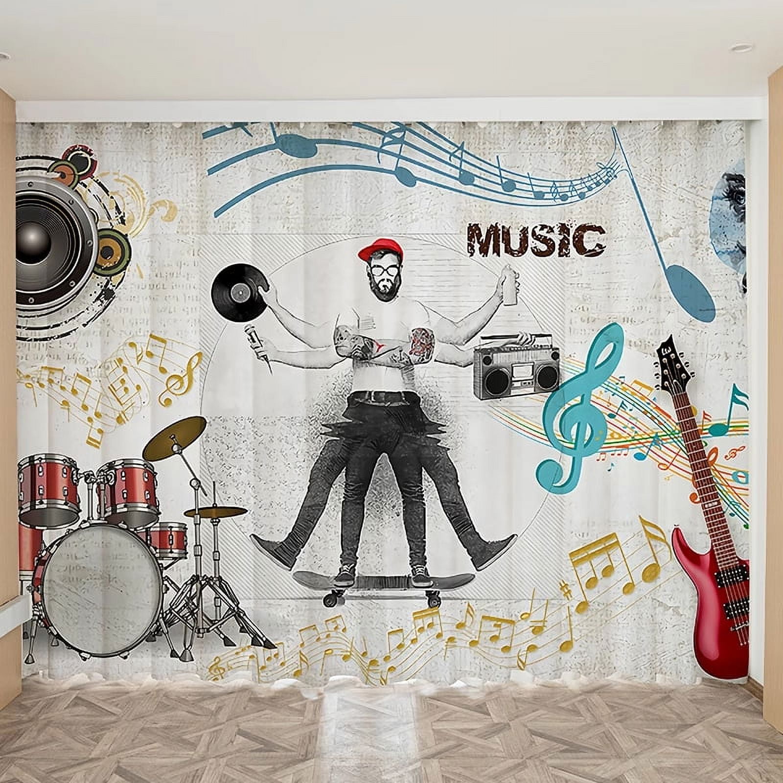 2PCS Custom Curtain Modern Simple Musical Instrument Notes Piano Violin ...