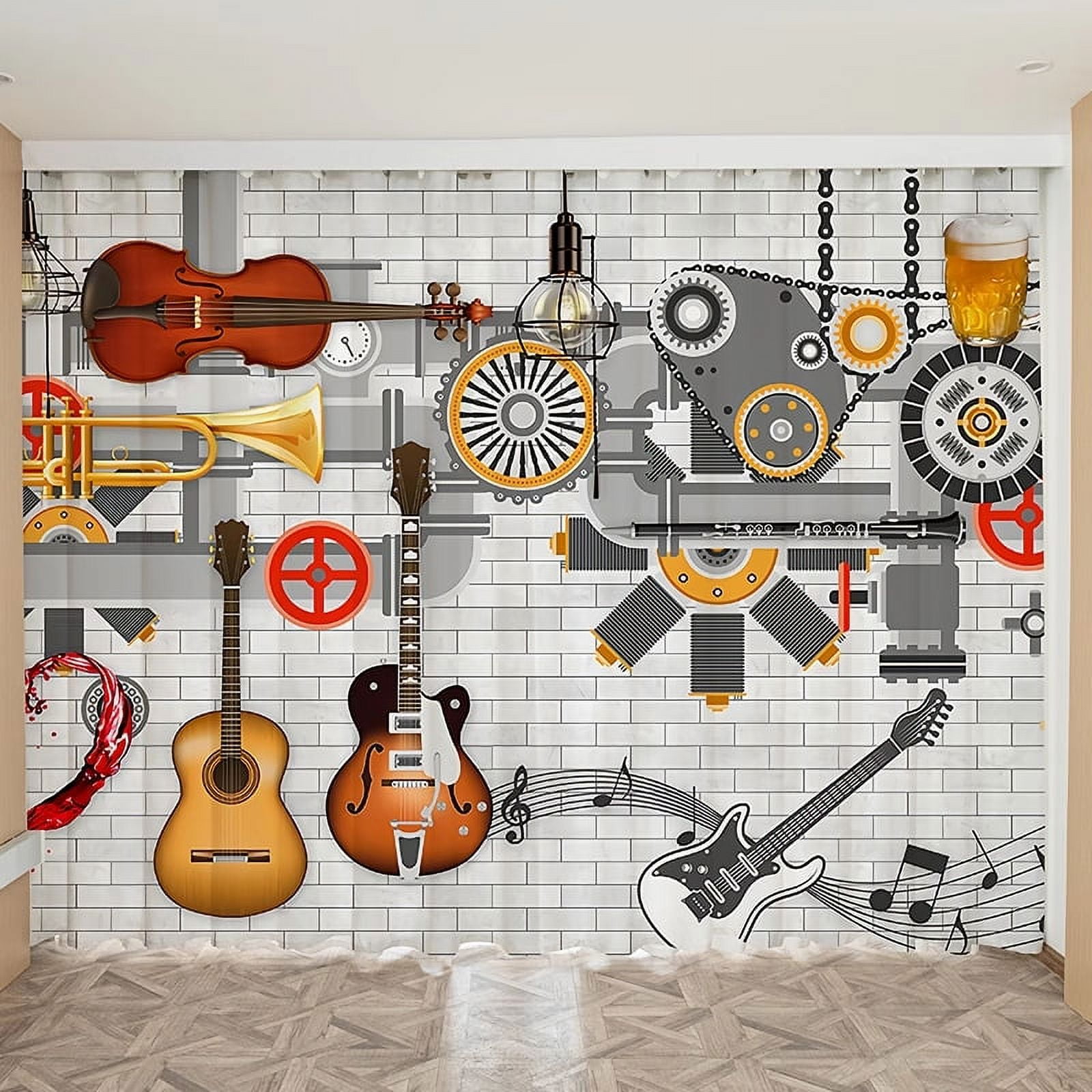 2PCS Custom Curtain Modern Simple Musical Instrument Notes Piano Violin ...