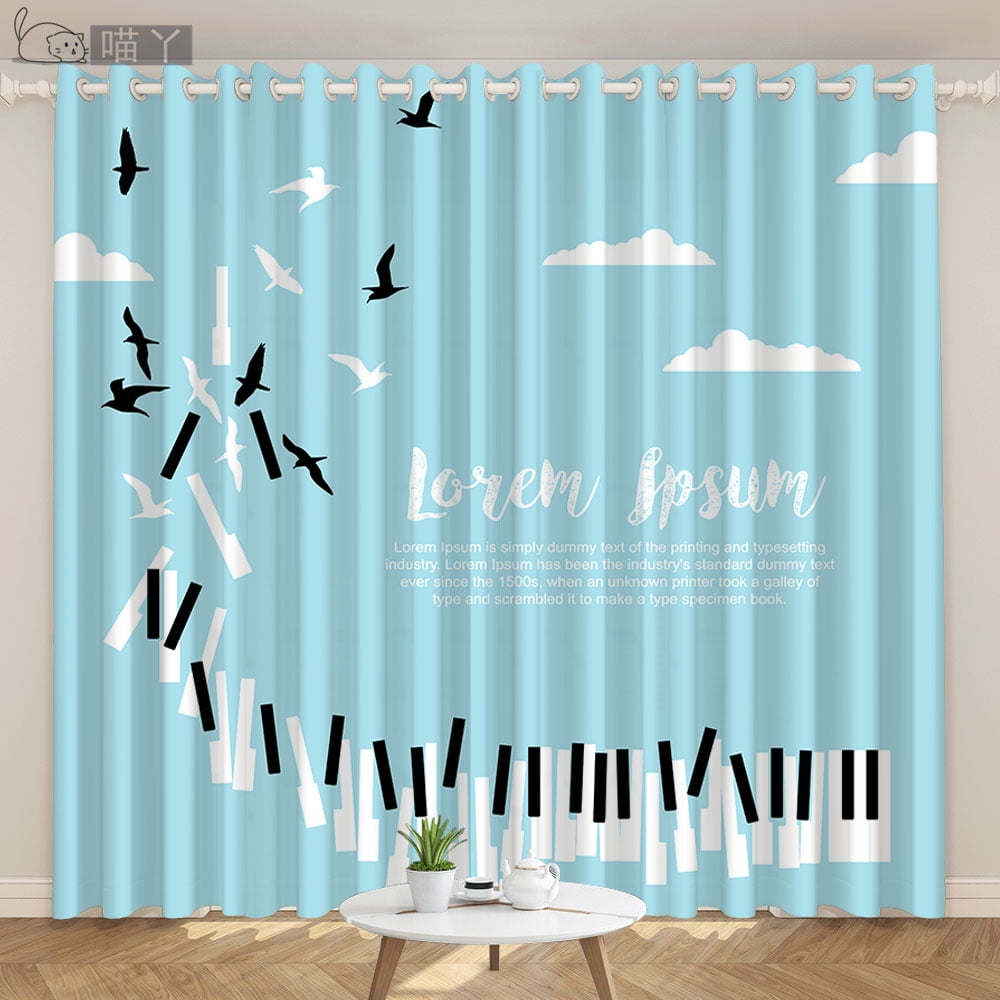 2PCS Custom Curtains Modern American Nordic Black White Piano Key Notes ...