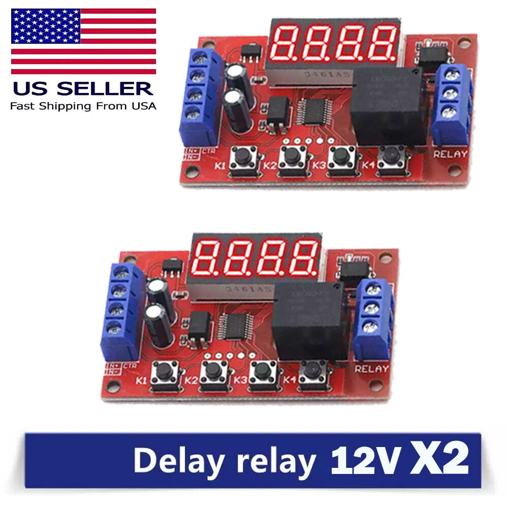2PCS DC 12V 10A Adjustable Time Delay Relay Module LED Digital Timer ...