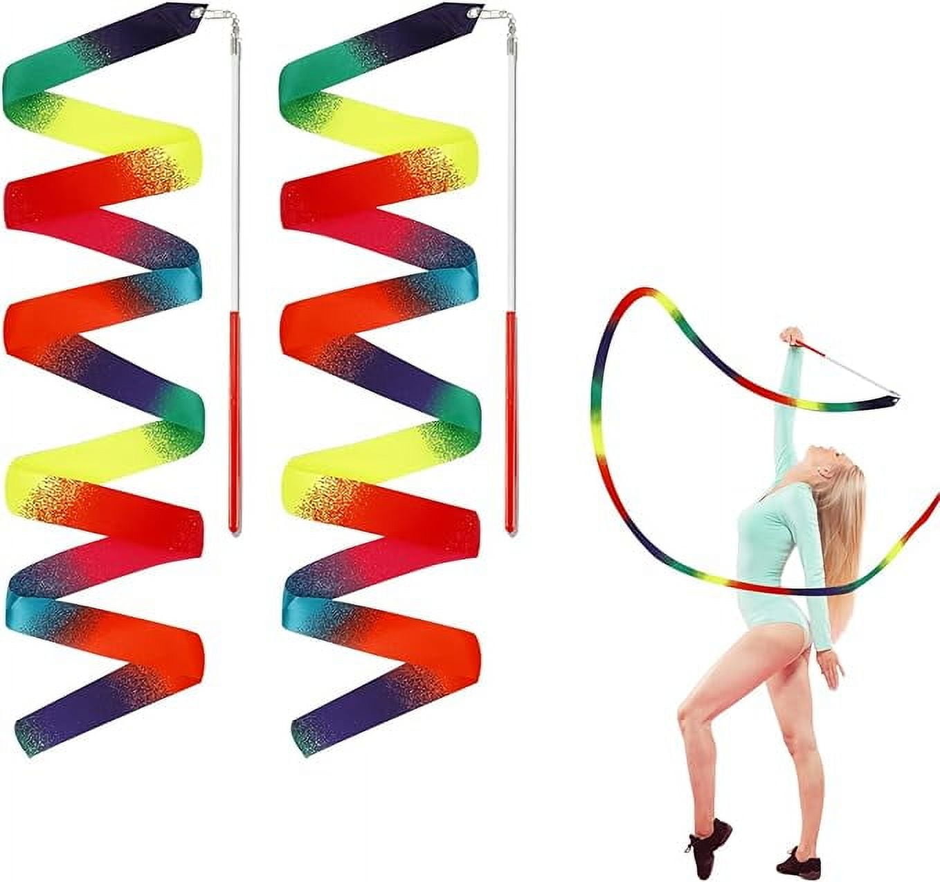 2PCS Dance Ribbons, 78.7 Inch Rhythmic Gymnastics Ribbon, Colorful ...