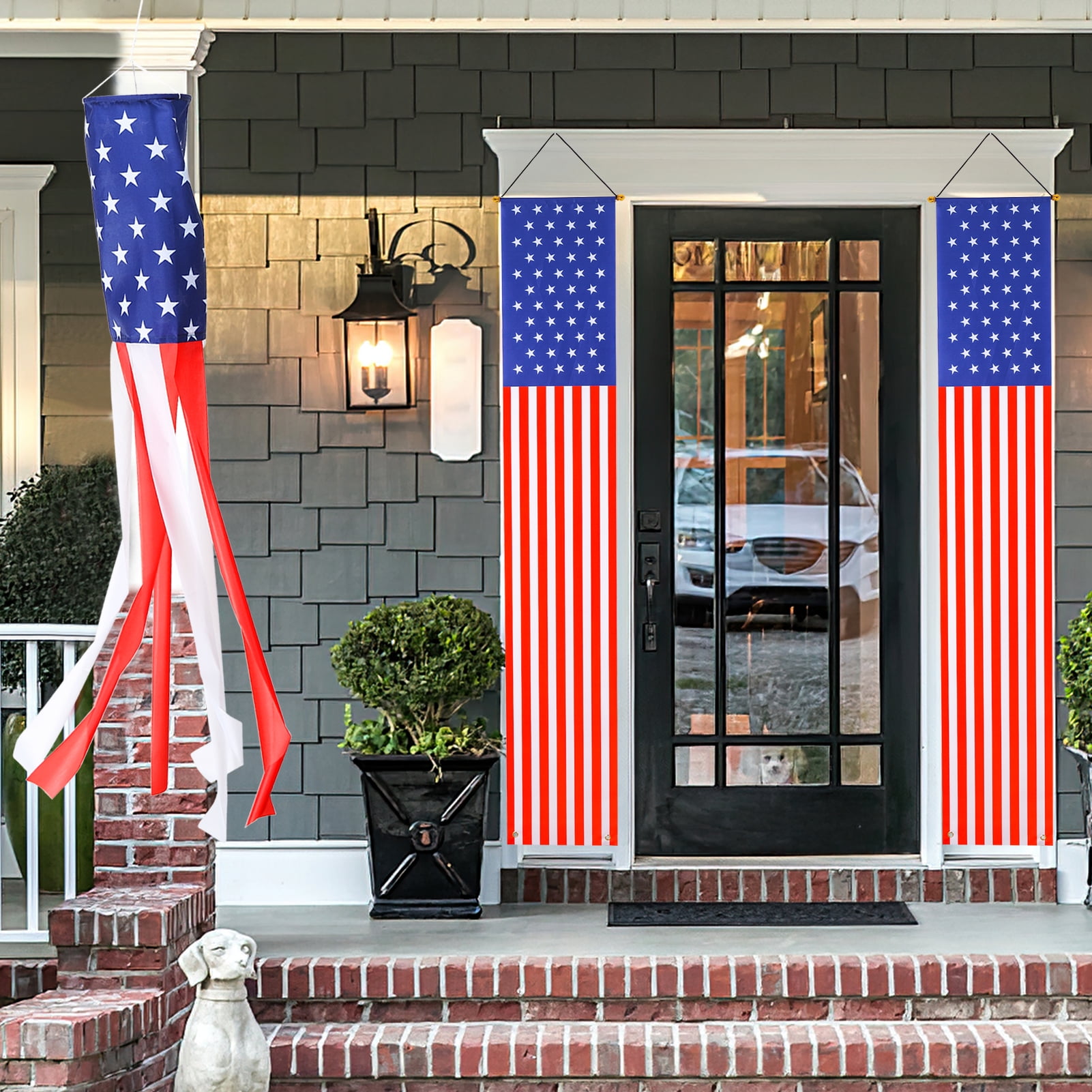2PCS-Decorations Hanging American Flag Banners Porch Sign-60 Inch ...