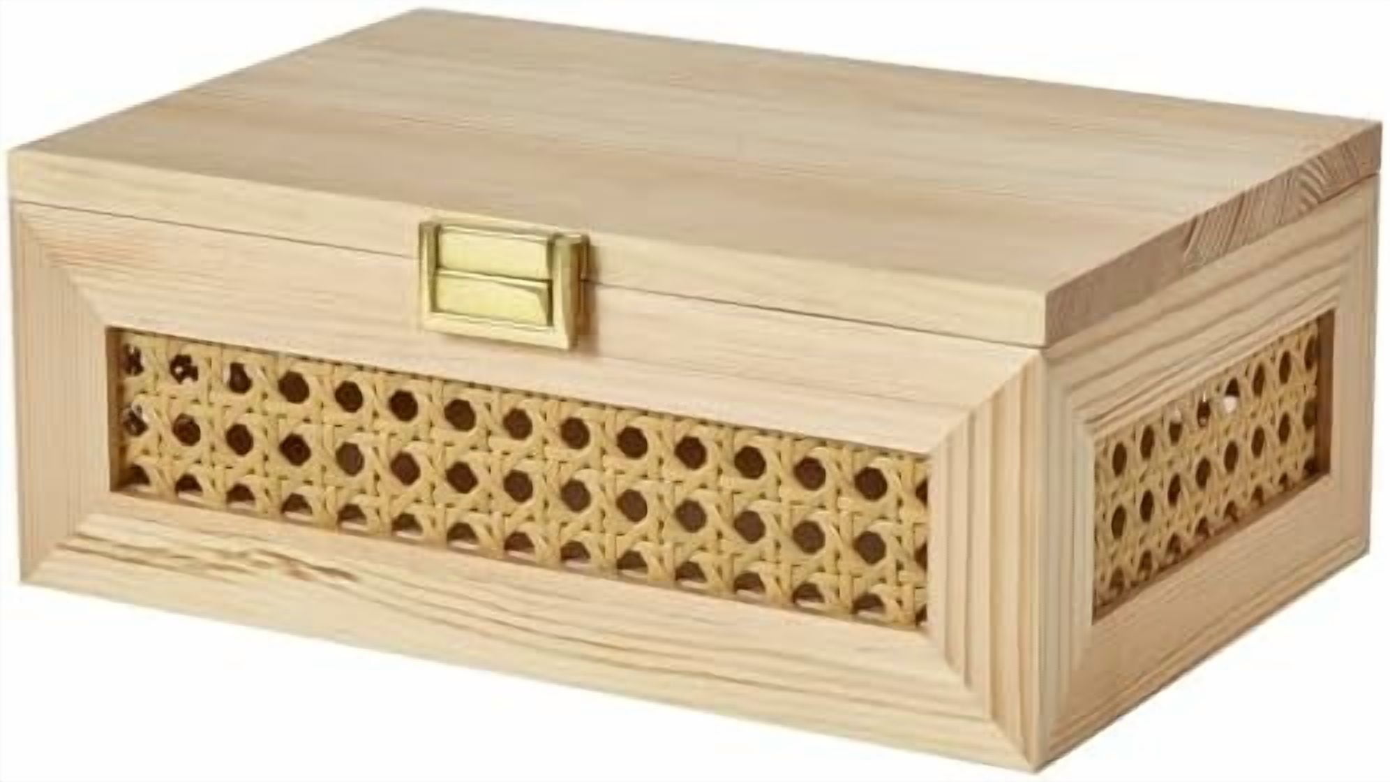 2PCS Decorative Rattan Storage Boxes Solid Wood Baskets Bins with Lid ...