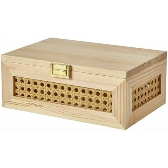 2PCS Decorative Rattan Storage Boxes Solid Wood Baskets Bins with Lid ...