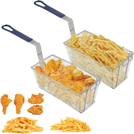 2PCS Deep Fryer Basket Commercial Use, Non-Slip Handle Heavy Duty ...