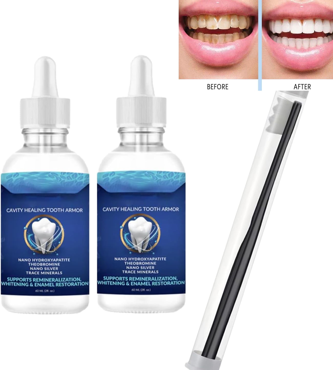 2PCS Dentite Cavity Healing Tooth Armor with Toothbrush,Dentite Cavity ...