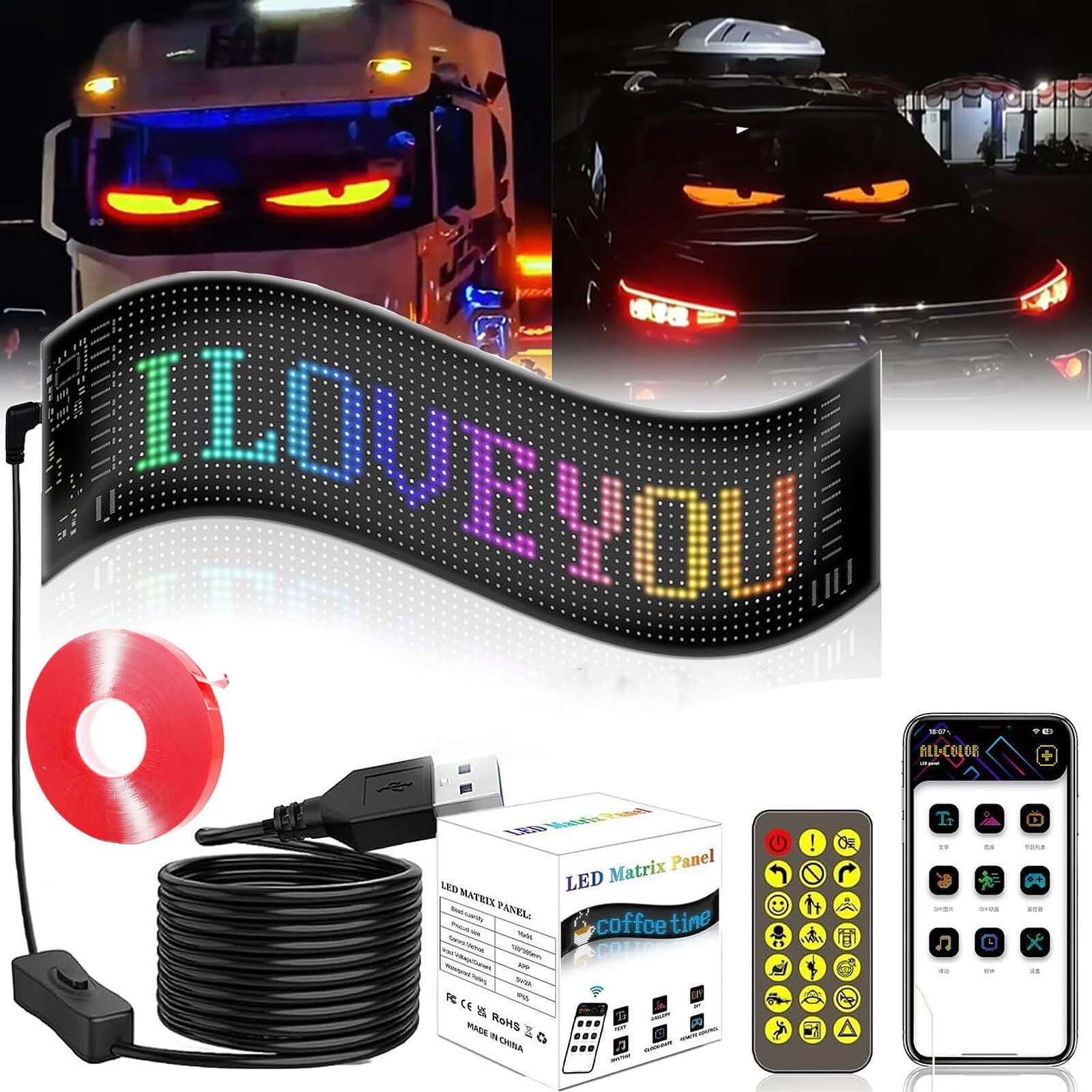 2PCS Devil Eyes Dynamic Programmable LED Display for Car, Windshield ...