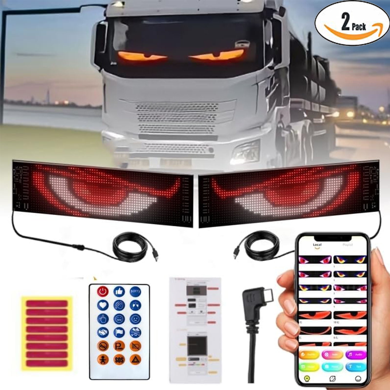 2PCS Devil Eyes Light for Cars, 2025 New Car Window Flexible LED Display Screen Panel, Dynamic ...
