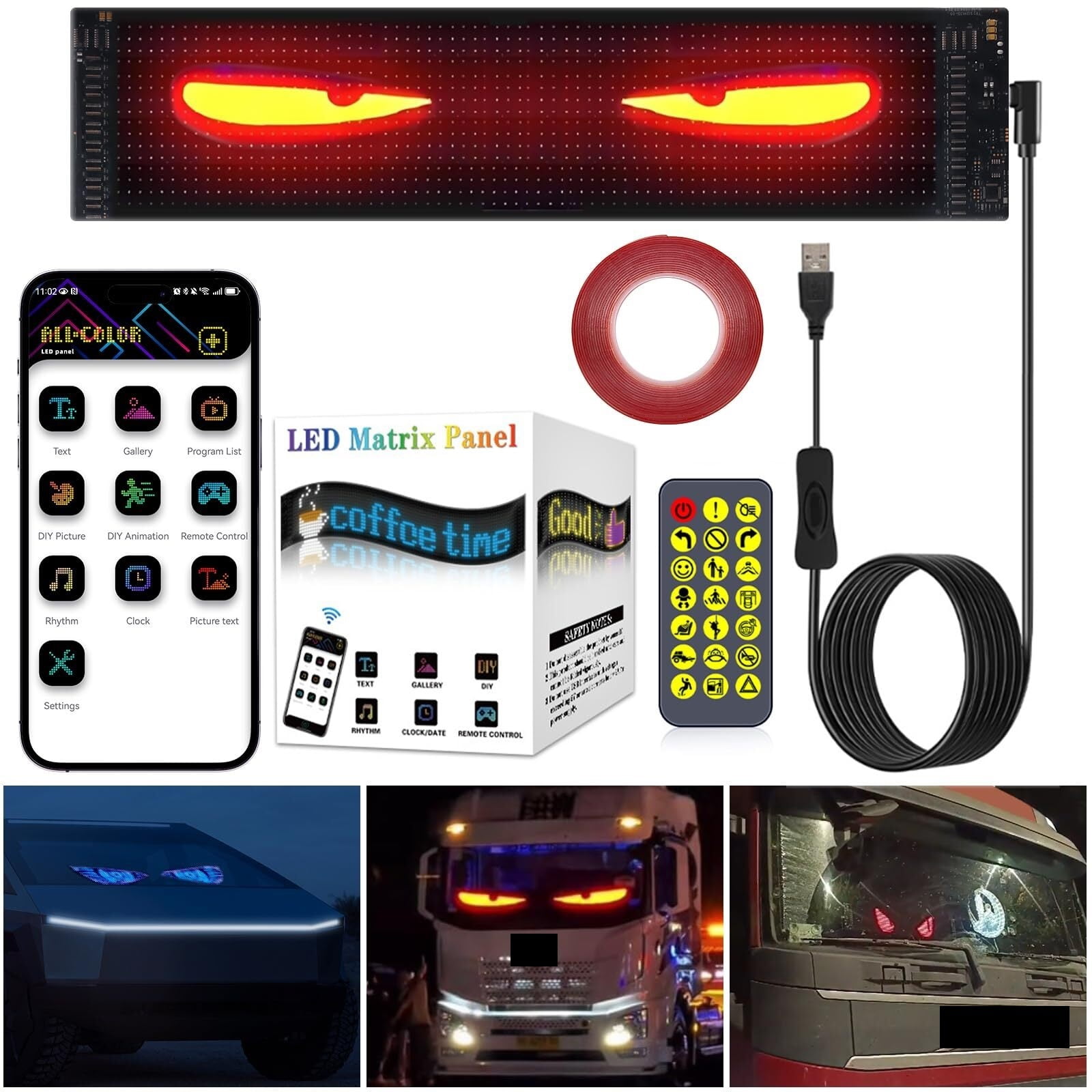 2PCS Devil Eyes Light For Cars,Colorful Eye Lamp Soft Screen for Car ...