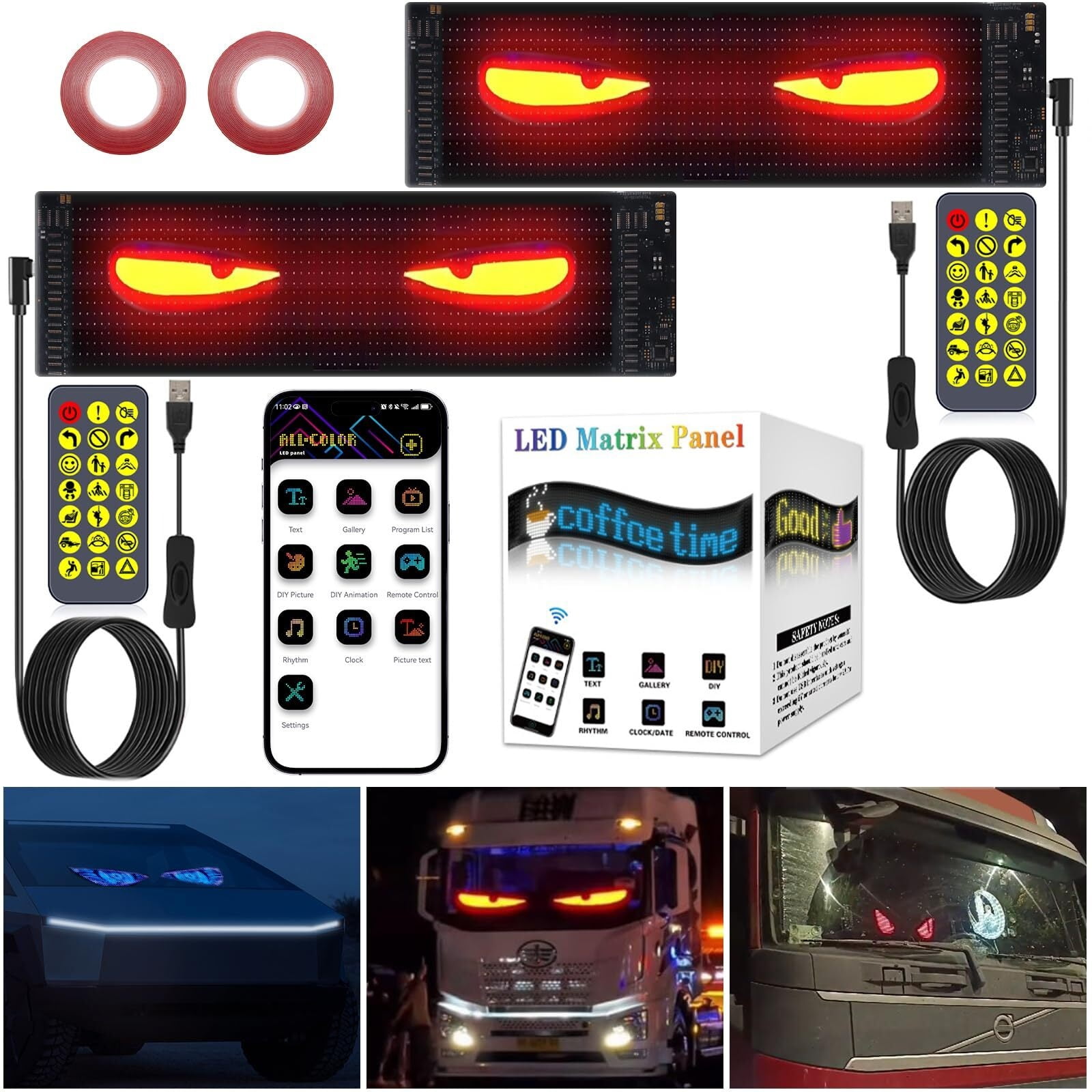 2PCS Devil Eyes Light For Cars,Colorful Eye Lamp Soft Screen for Car Windows,Large Programmable ...