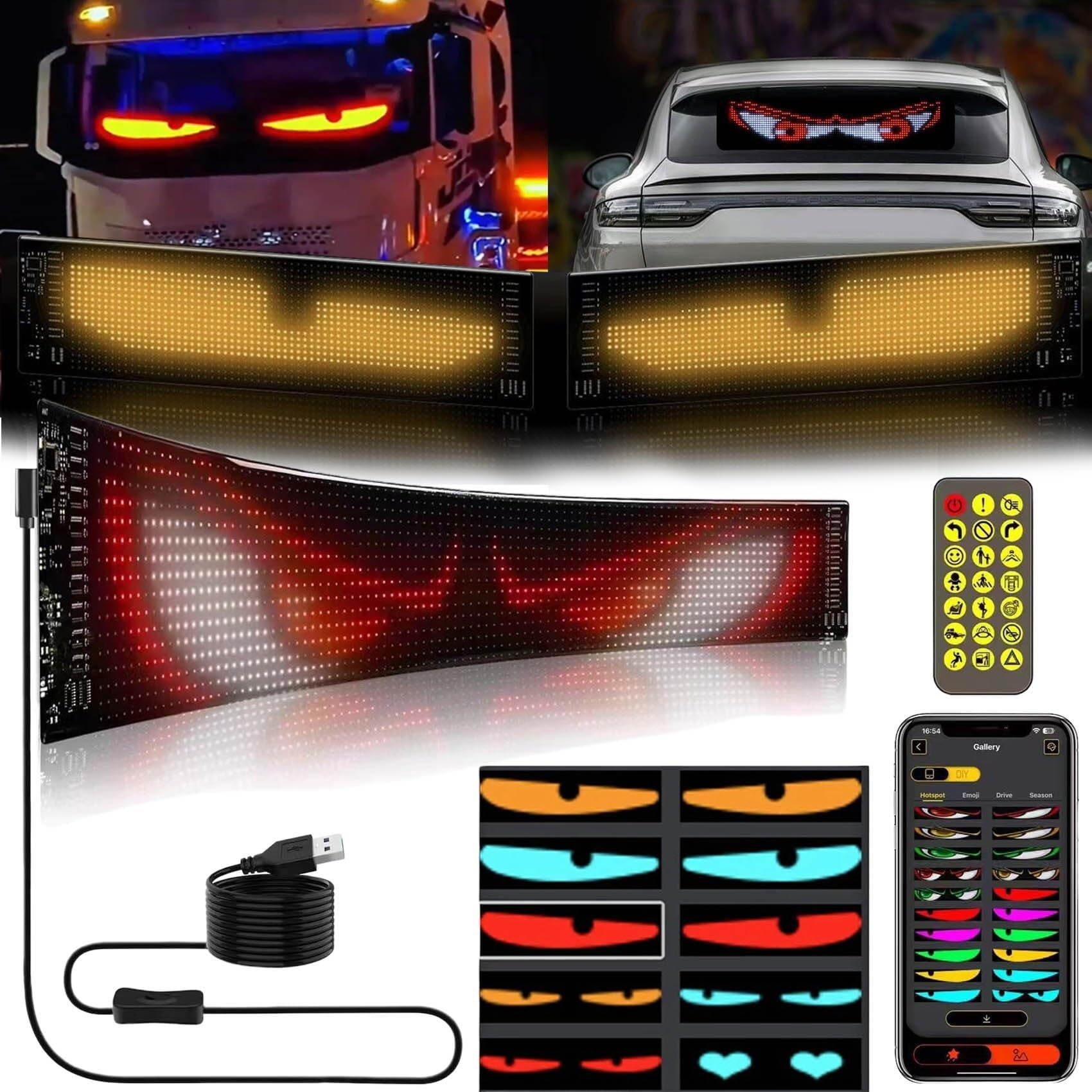 2PCS Devil Eyes Light for Cars, Colorful Eye Lamp Soft Screen ...